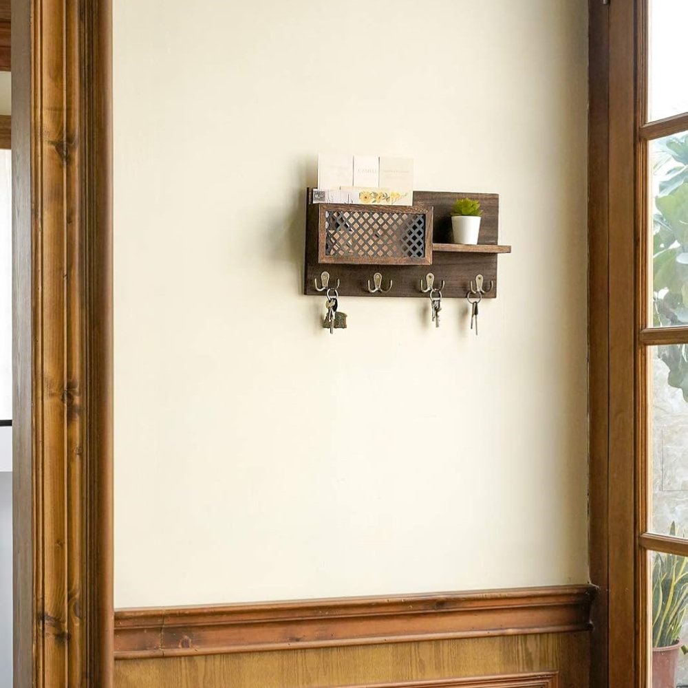 17 Stories Rustic Wall-Mounted Key Holder & Mail Organizer With 4 ...