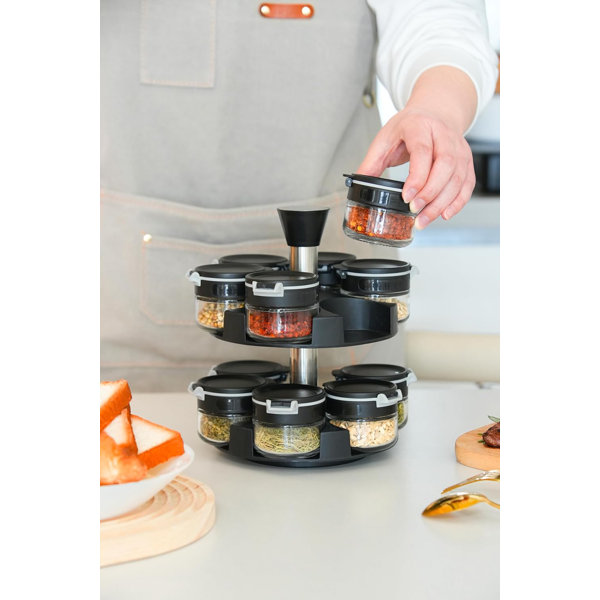 Prep & Savour 360 Rotating 2 Tier 12 Jars Spice Rack (12 Spice Jars ...