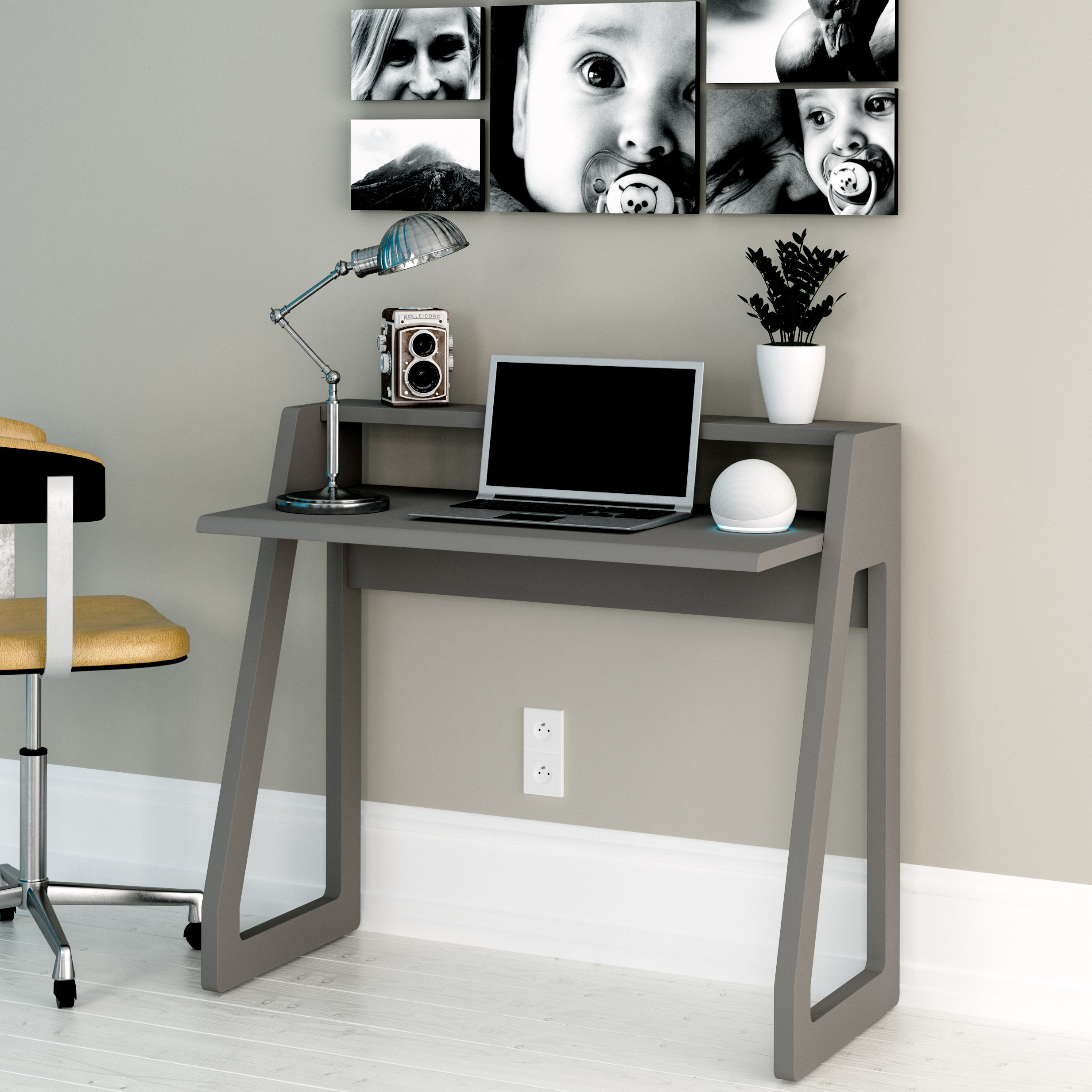 Ebern Designs Charcoal Black Small Computer Desk For Bedroom, Office ...
