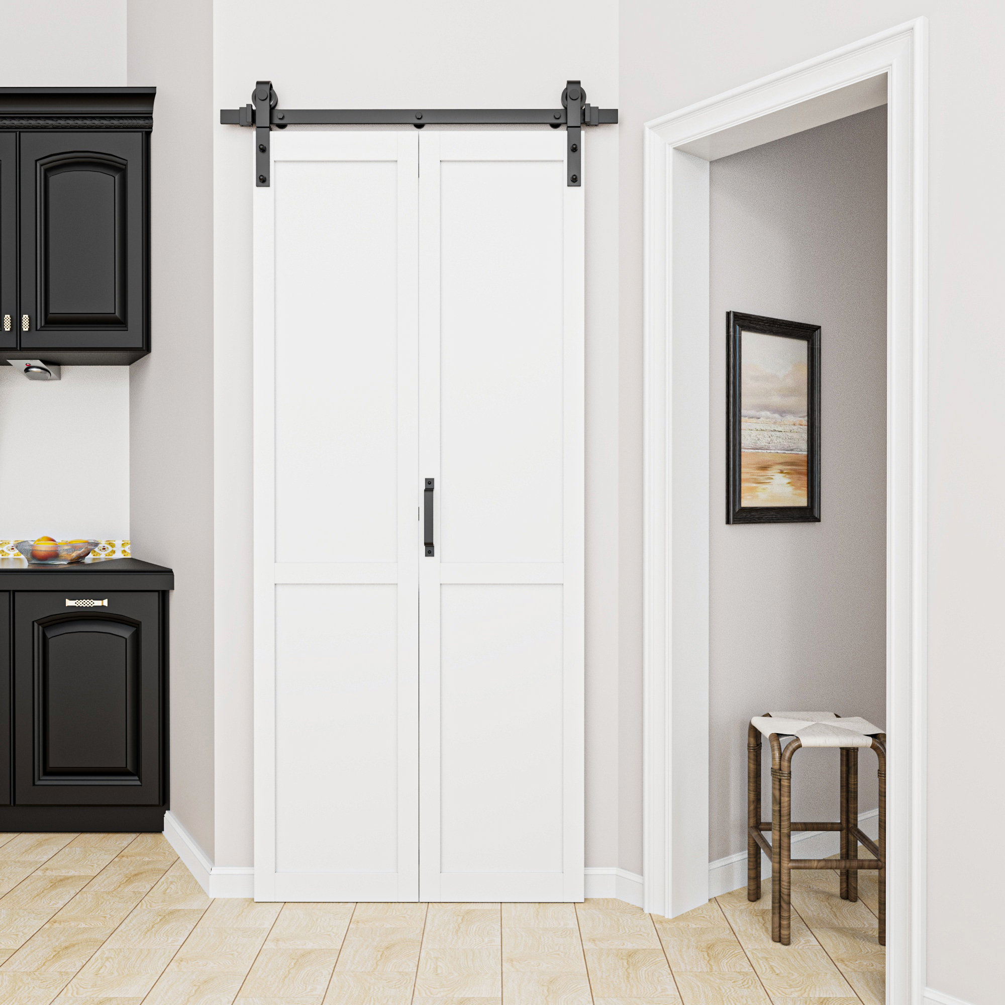 Win Stellar 84-In Height White Plank Wood Single Bifold Barn Door ...