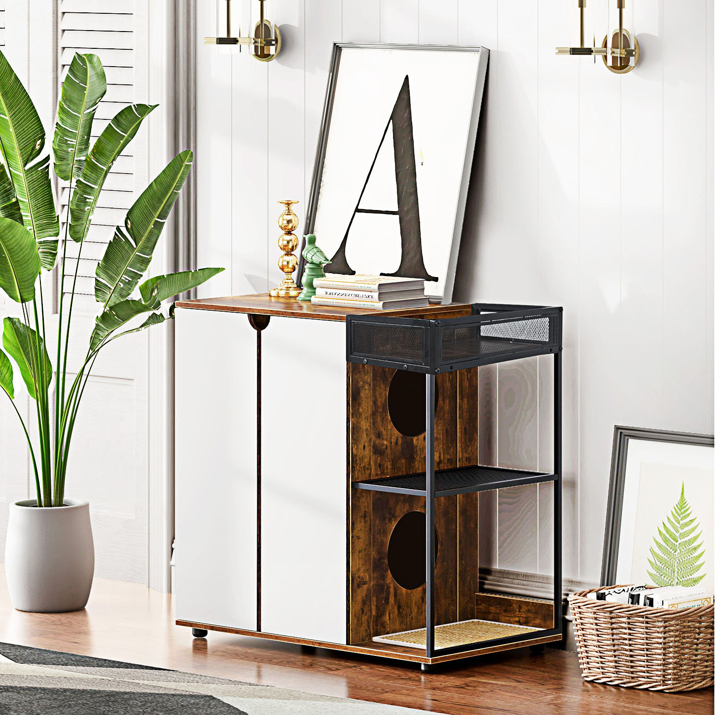 Ebern Designs Litter Box Enclosure, Cat Litter Box Furniture, Enclosed ...