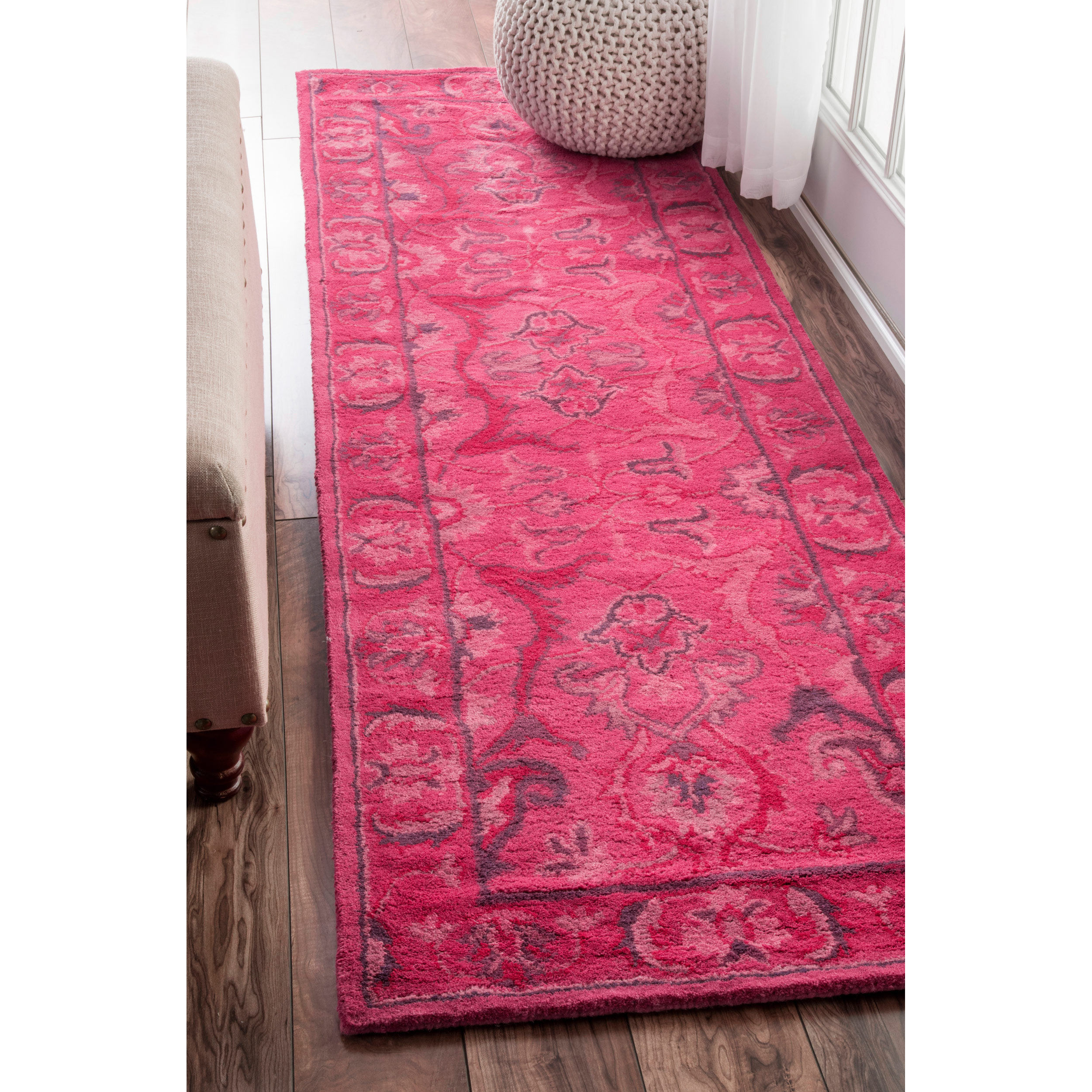 Bungalow Rose Reid Oriental Handmade Tufted Wool Pink Area Rug ...