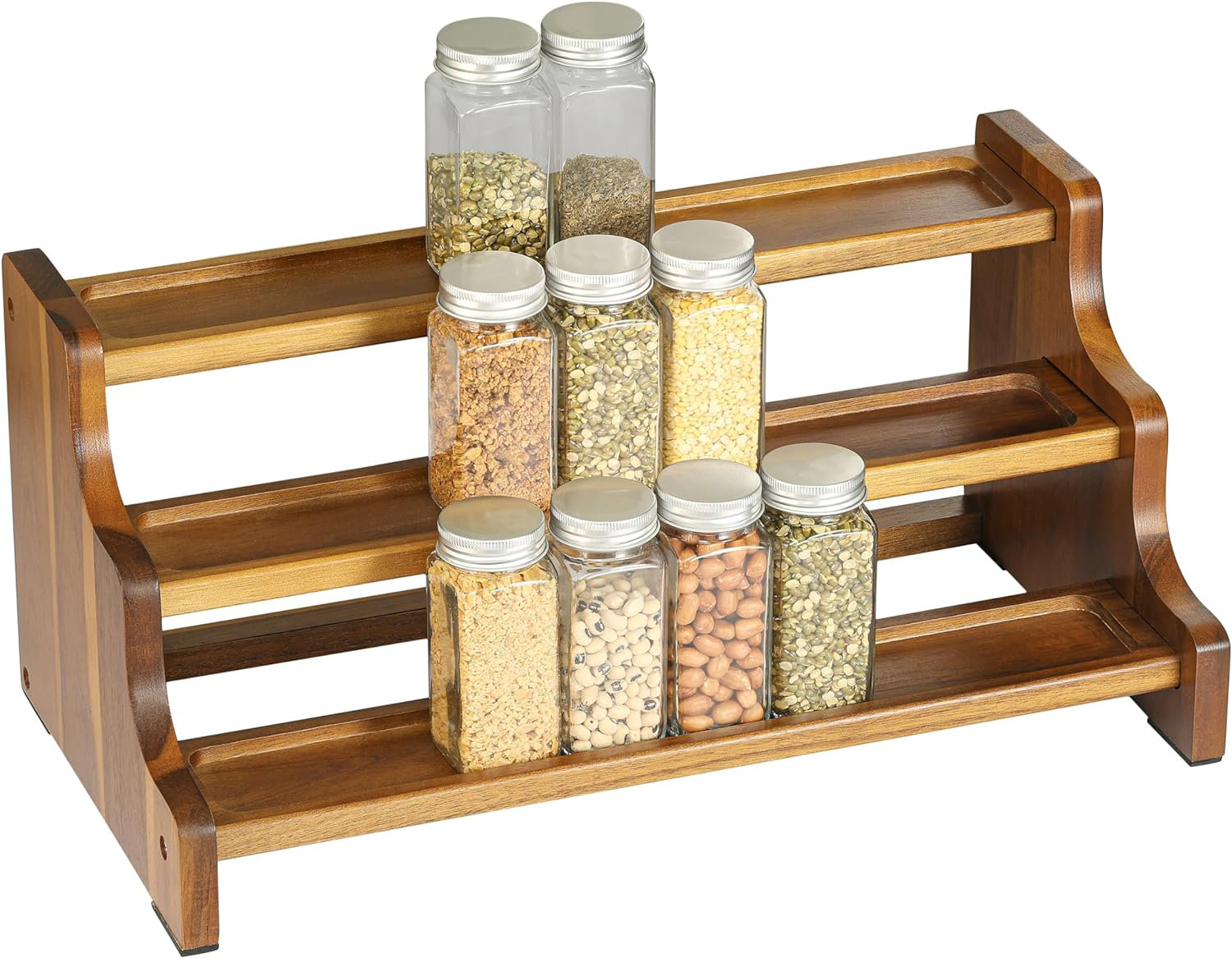 Lark Manor Spice Rack Organizer, 3-Tier Natural Acacia Wood Spice Shelf ...