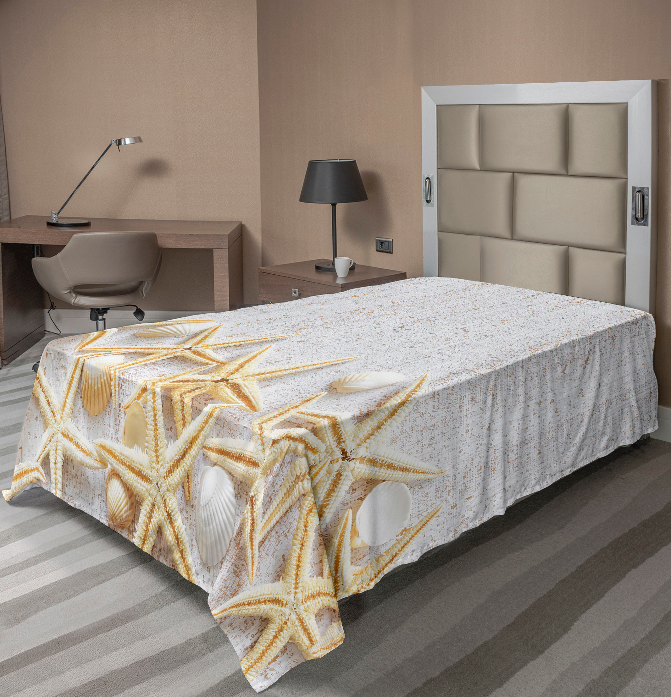 Ambesonne White Top Flat Sheet Sea Shells on Timber Pearl Ivory | Wayfair