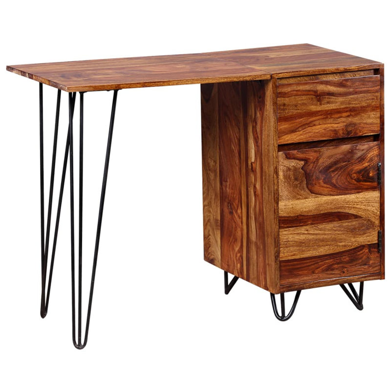 Loon Peak® Writing Desk with 1 Drawer and 1 Cabinet Solid Sheesham Wood ...