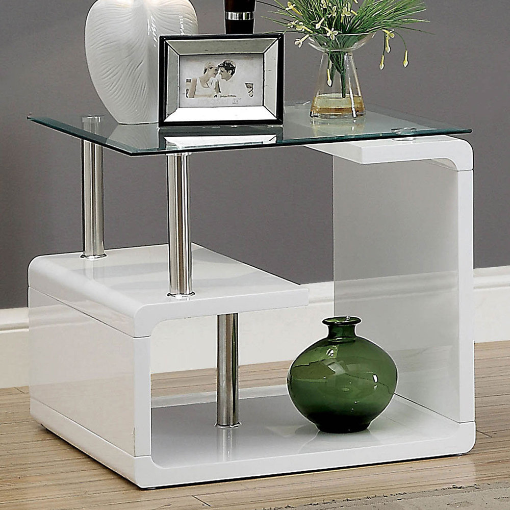 Orren Ellis Ruley Glass Top Floor Shelf End Table | Wayfair