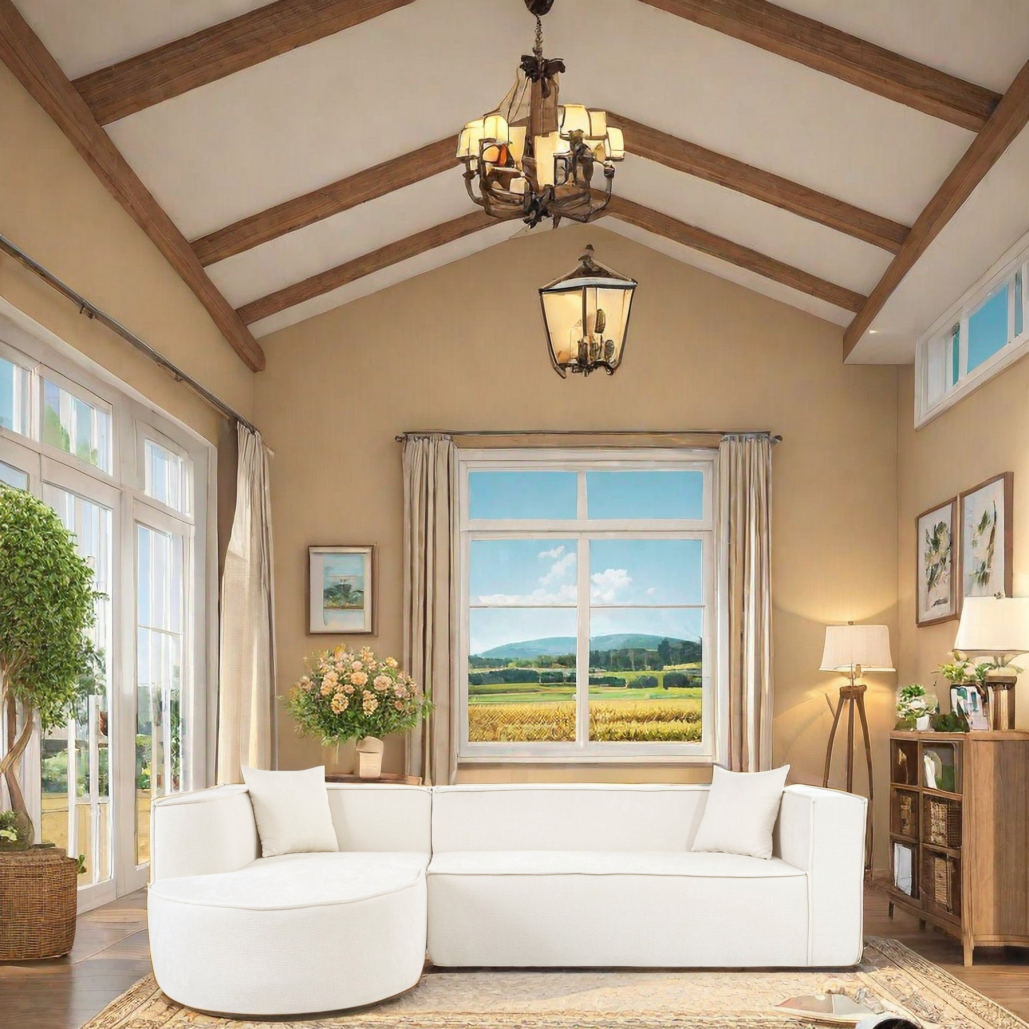 Hokku Designs Modern Chenille Sectional Sofa With Curved Lounge Chair ...