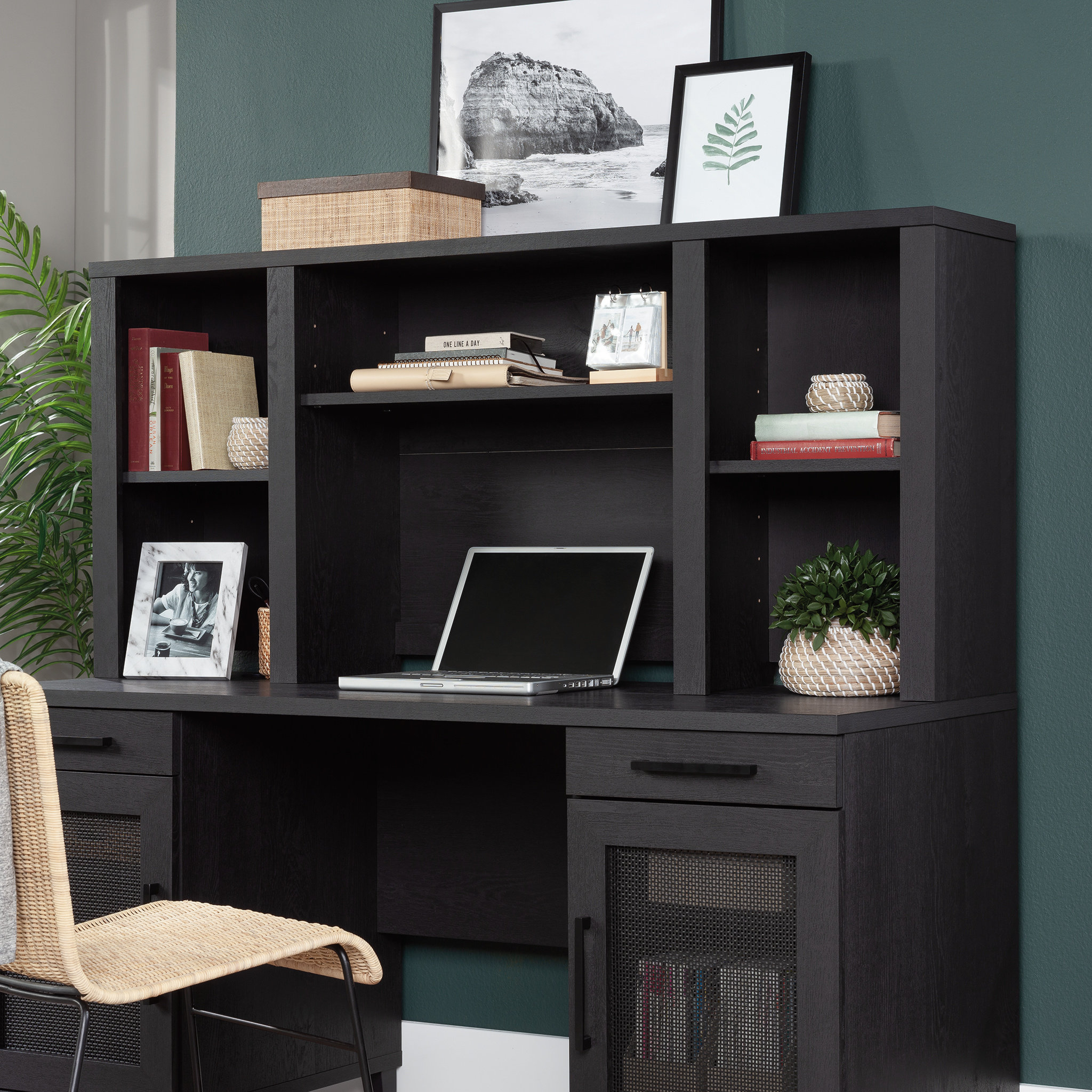 Ebern Designs Jeraldyn 27.008" H x 60" W x 11.496" D Desk Hutch ...