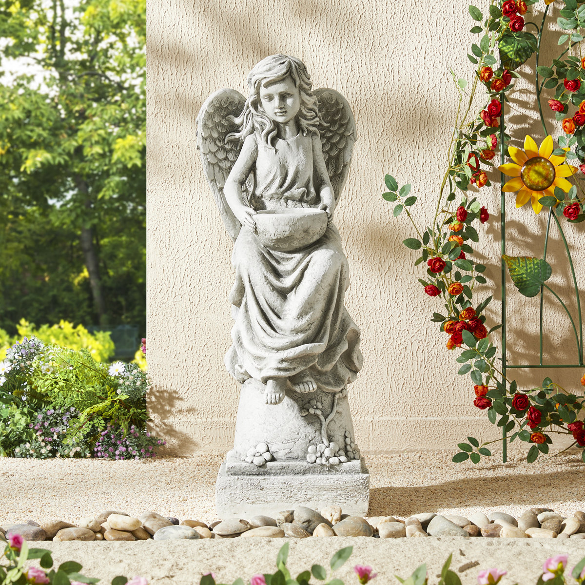Freeport Park® Isenhour Angel Garden Statue With A Birdbath & Reviews ...