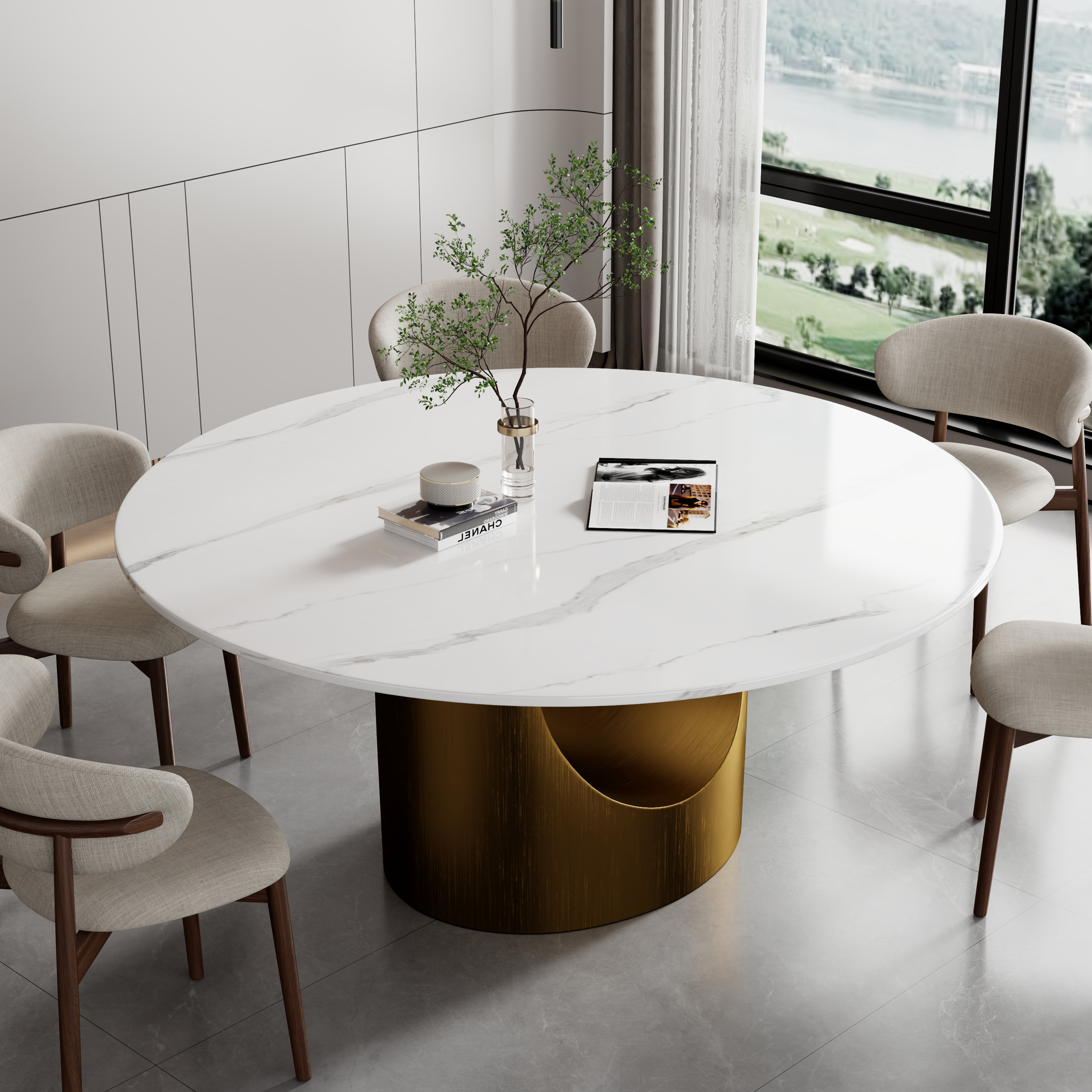 Brayden Studio® Anayancy Modern Six-Seat 59-Inch Round Gold Dining ...