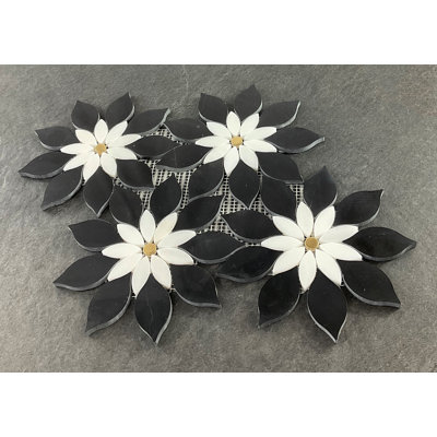 ES Stone 8.5" x 8.5" Flower Pattern Marble Mosaic Wall & Floor Tile ...