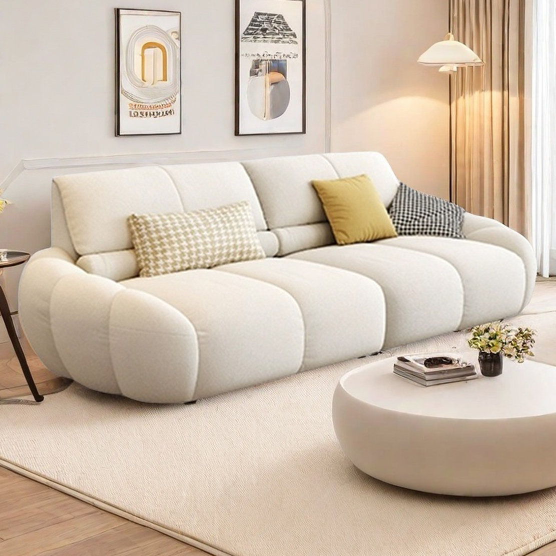 HarmonyFurns French Cream Style Puff Fabric Sofa | Wayfair
