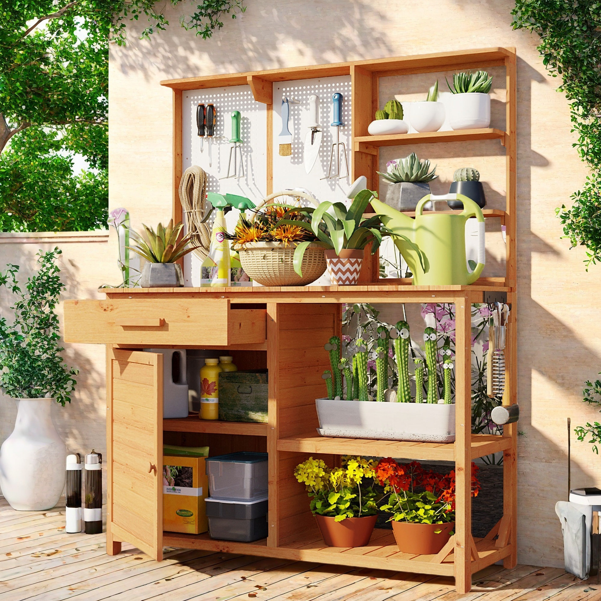 Red Barrel Studio Wood Potting Bench With Hutch, Garden Workstation For ...