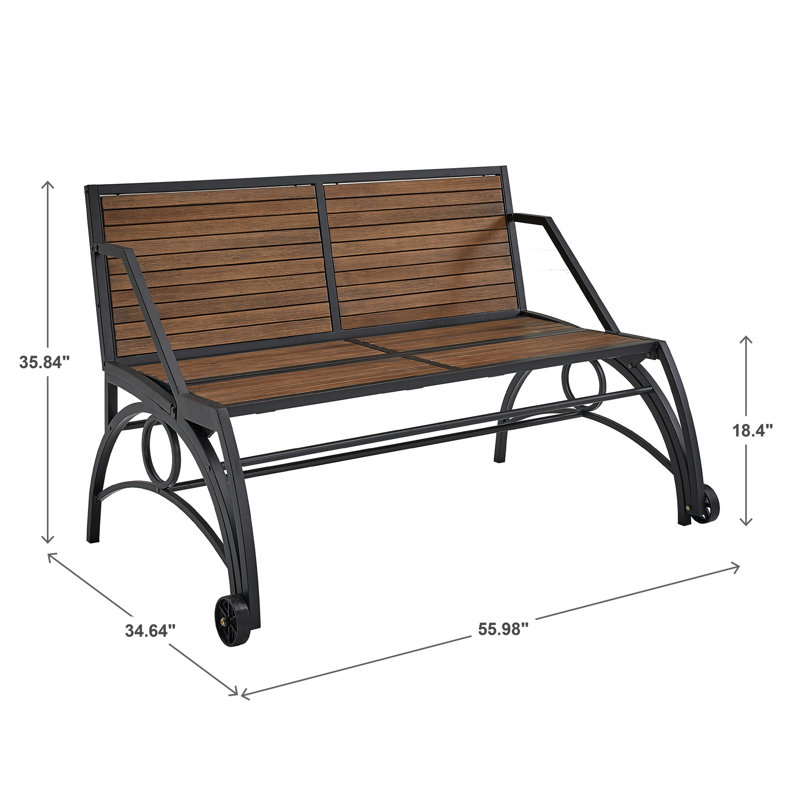 Williston Forge Izobella Walnut Finish Black Metal Outdoor Convertible ...