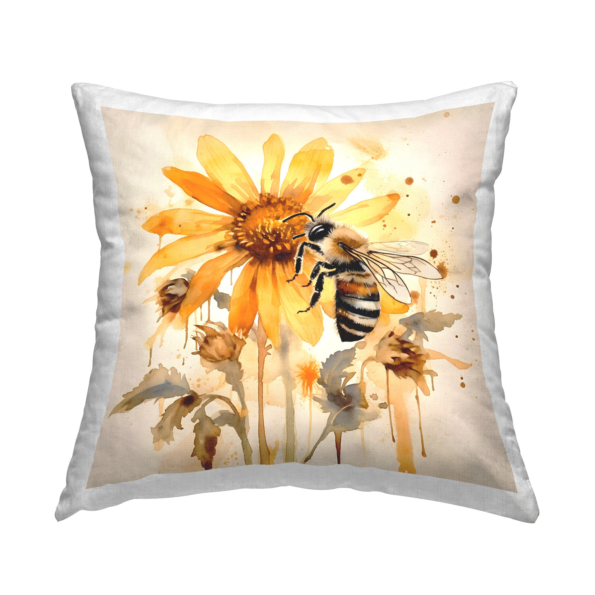 Stupell Industries Busy Bee with Flower Decorative Printed Throw Pillow ...