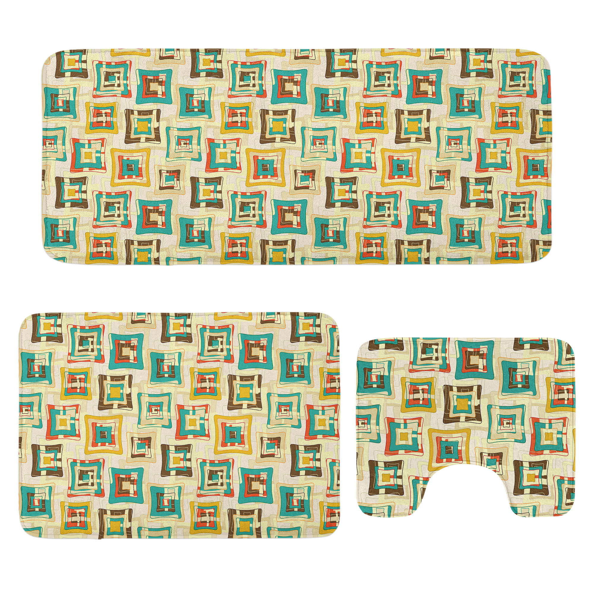 East Urban Home Geometric Bathroom Rug Set 3 Pieces U-Shape & Rectangle ...