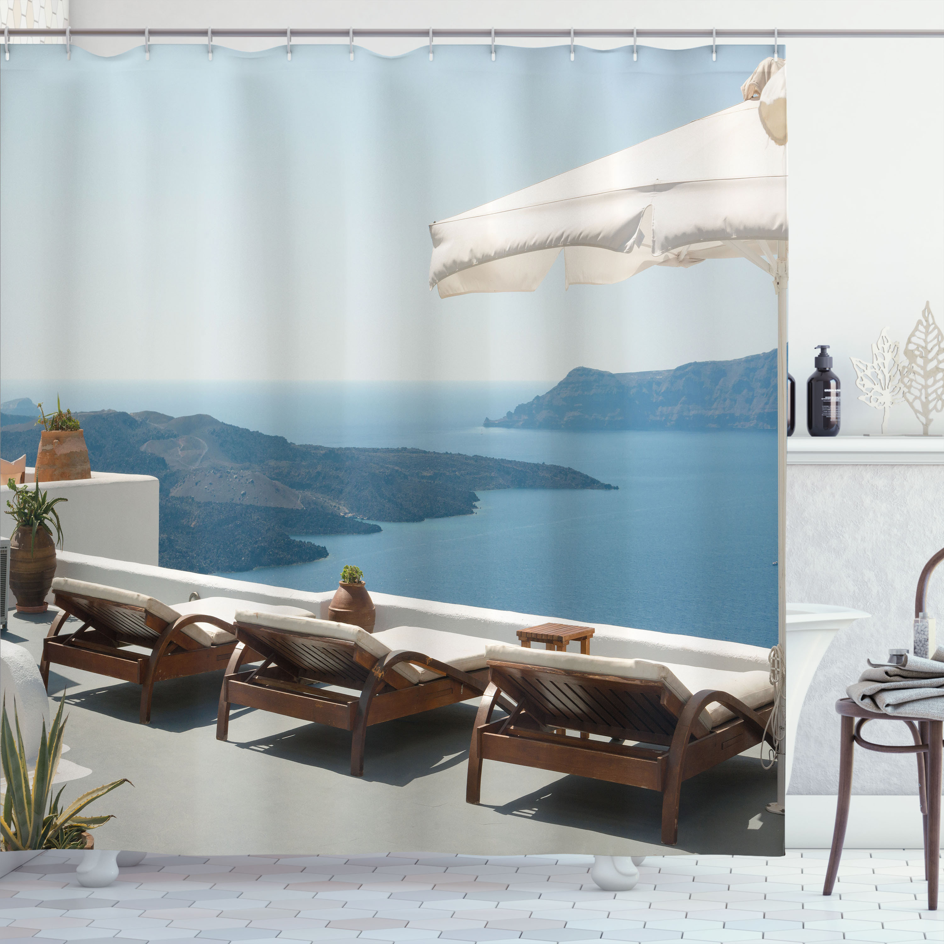 East Urban Home Rimer Greek Shower Curtain Caldera View Santorini Blue ...