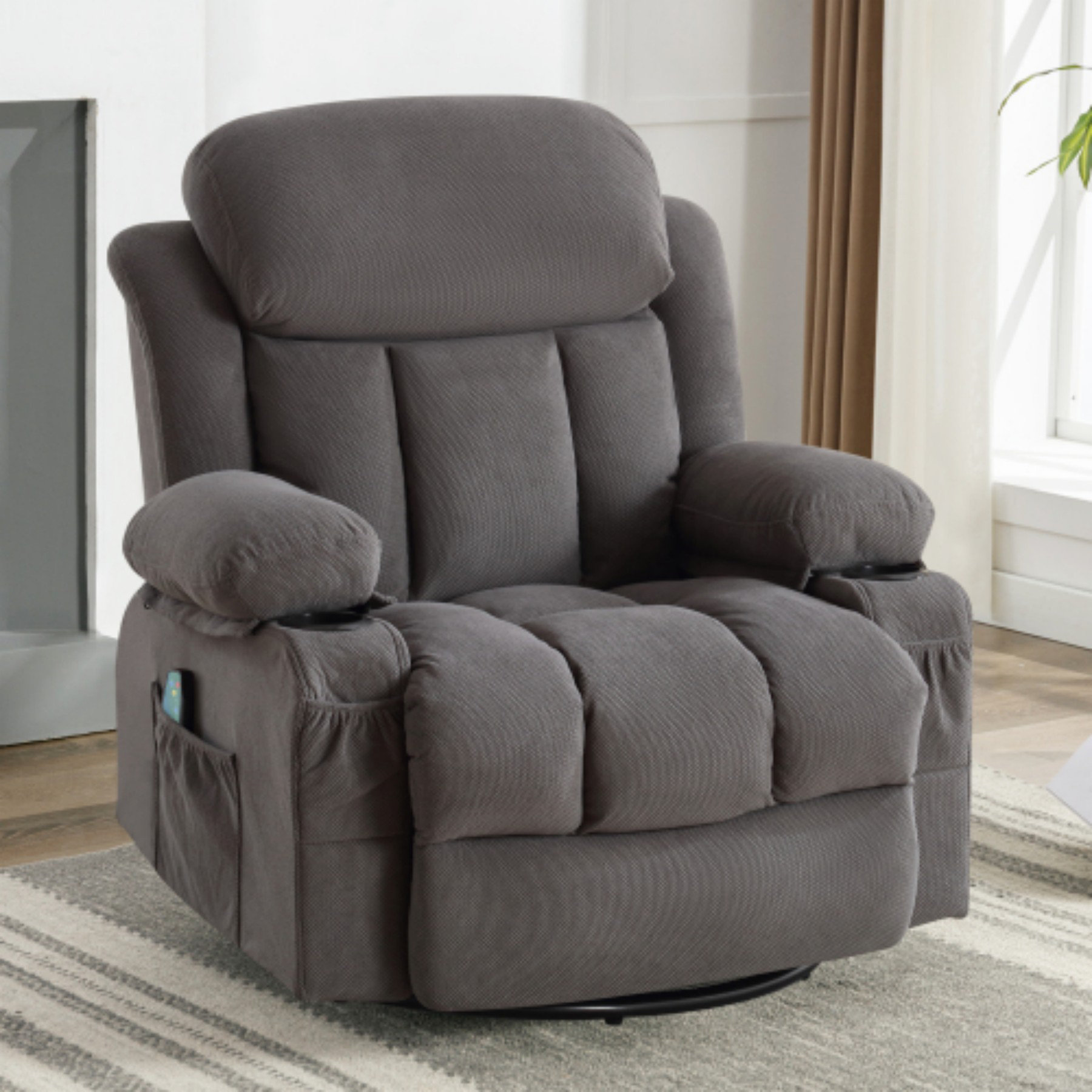 Latitude Run® Swinging recliner massage heated sofa, with USB and 2 cup ...