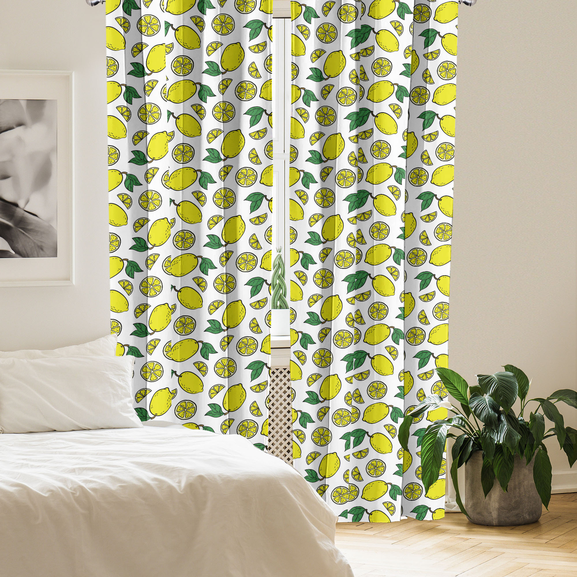 East Urban Home Lemons 4-Panel Curtains, Vivid Summer Citrus Blossom ...