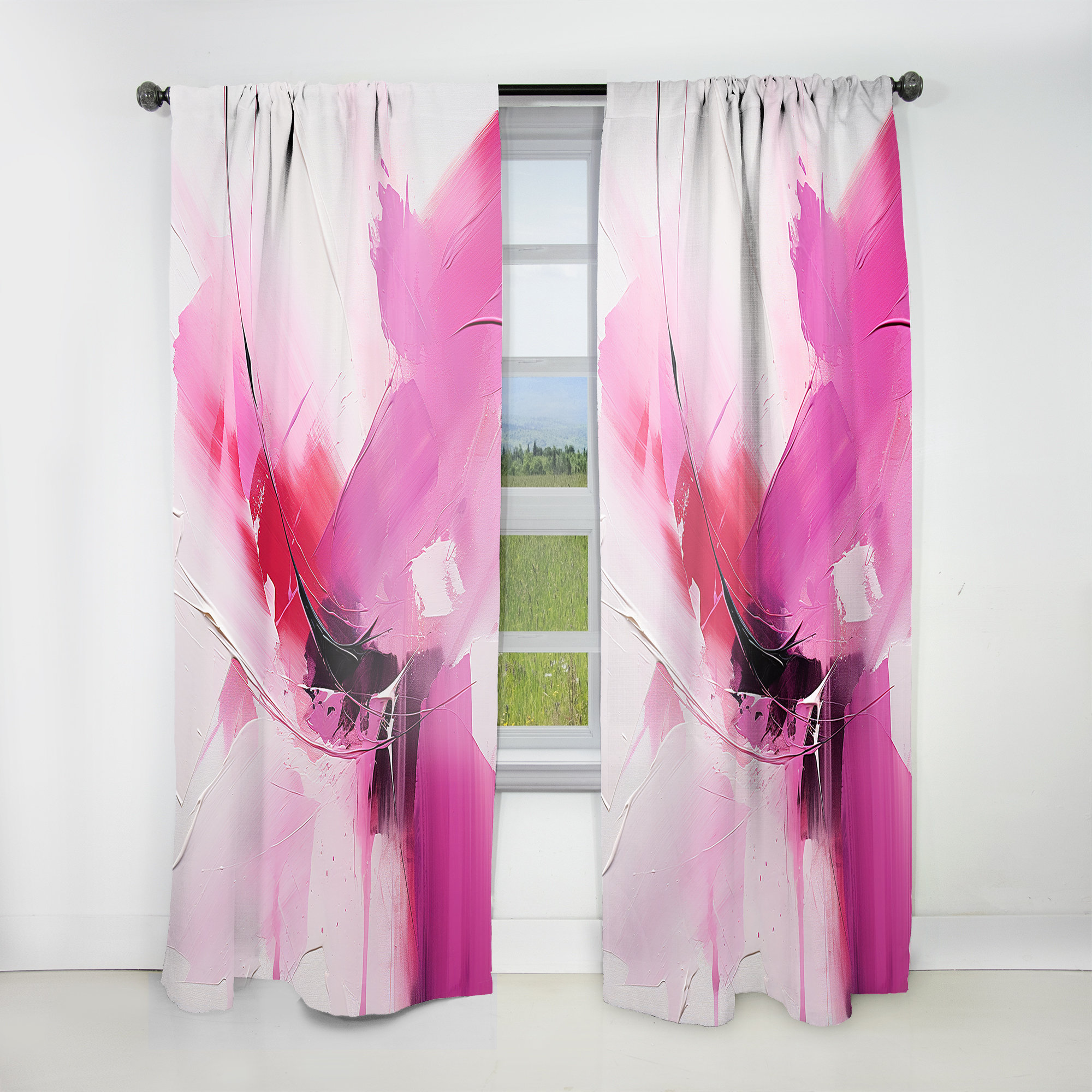 Design Art Gold And Purple Abstract Fusion III - Fuchsia Curtain - Room ...