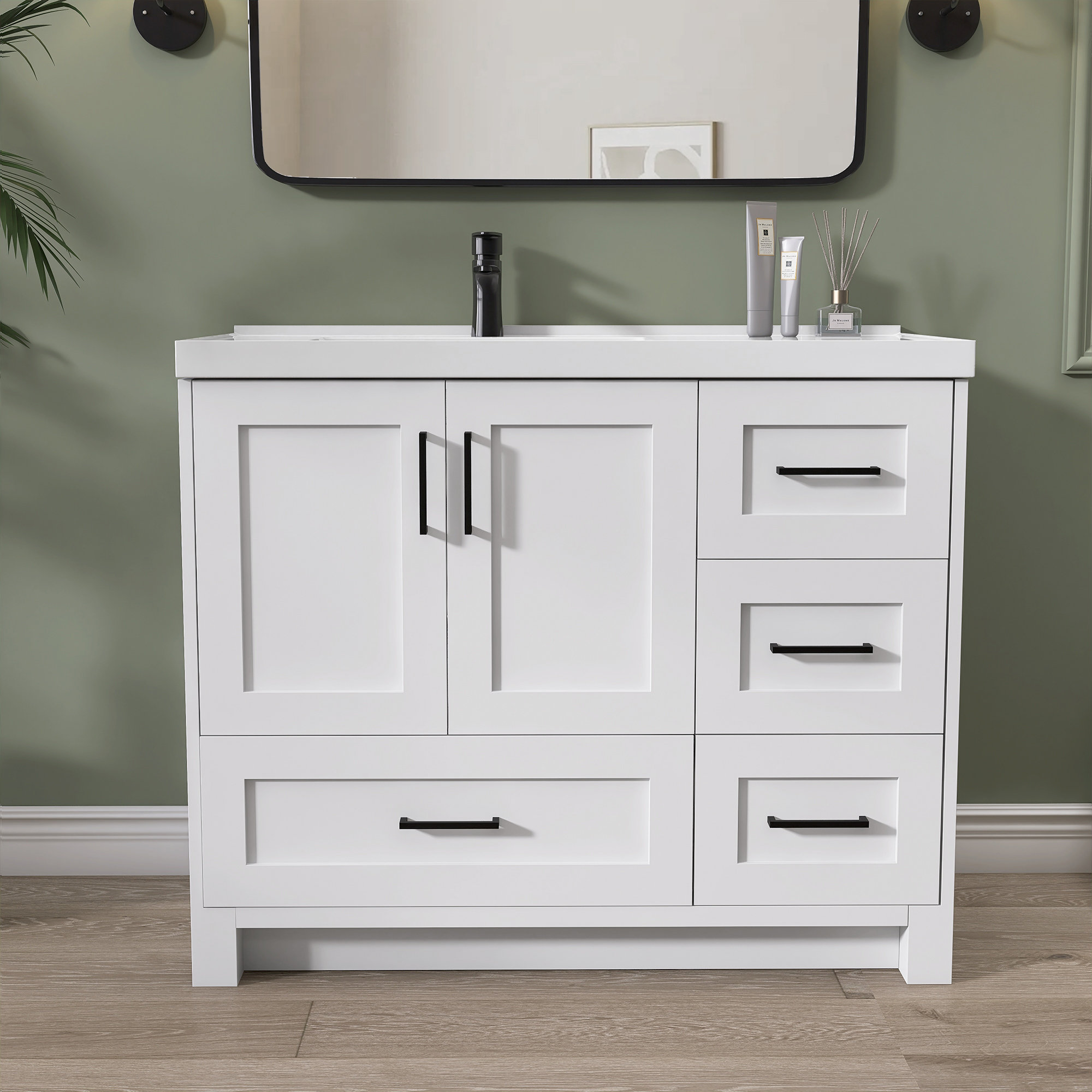 Mercer41 Rizza 42'' Freestanding Single Sink Bathroom Vanity Wooden ...
