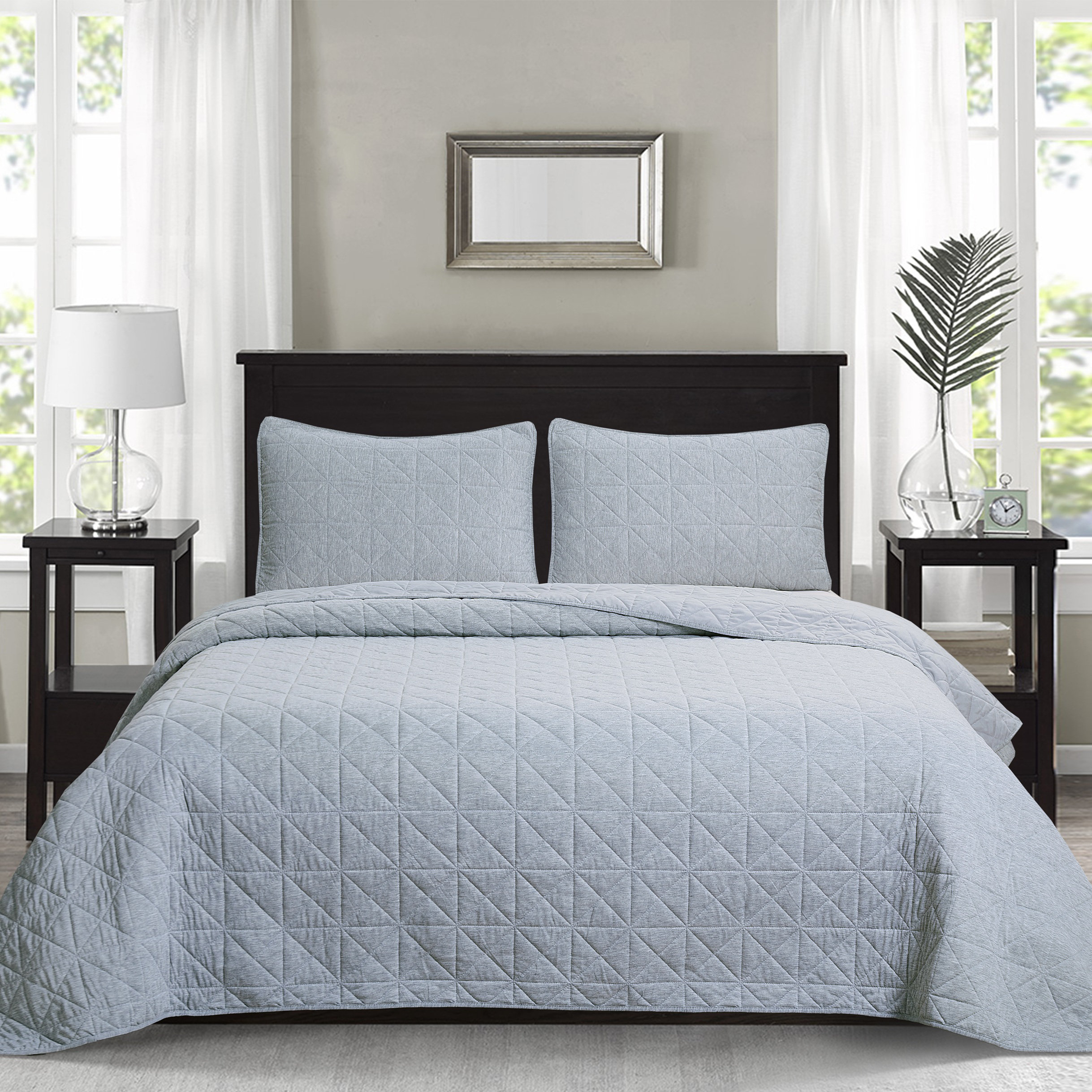 Chaps 3-Piece Jersey Knit Microfiber Quilt And Sham Set - Solid ...