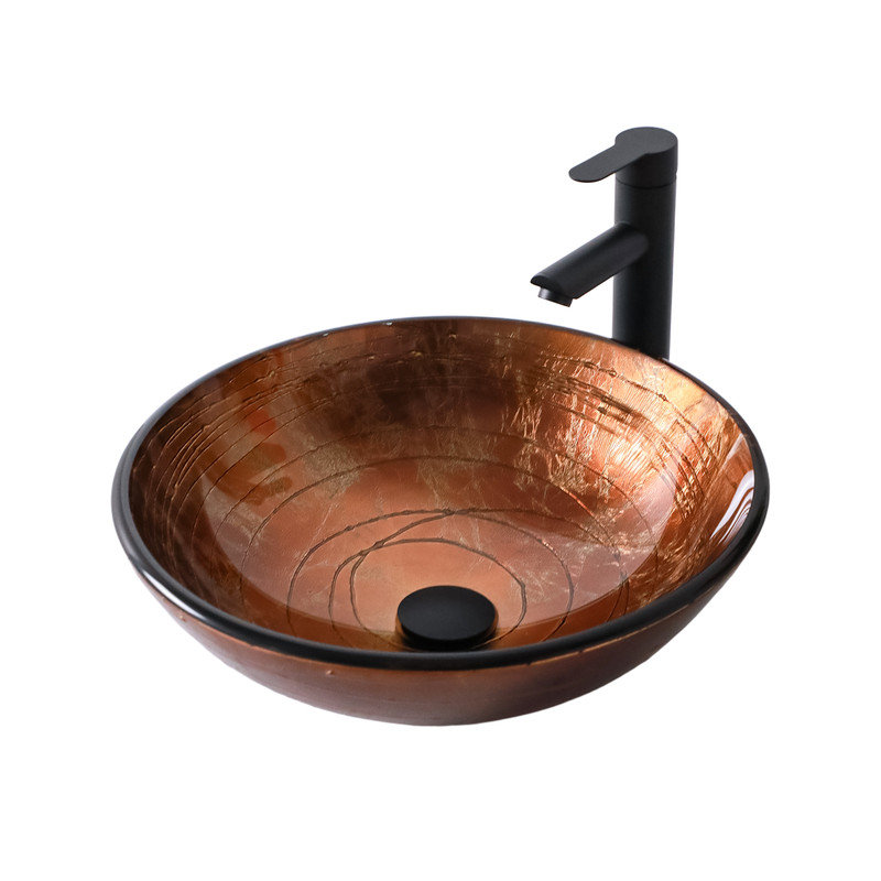FLASH VAYNE Modern Round Tempered Glass Vessel Bathroom Sink with Pop ...