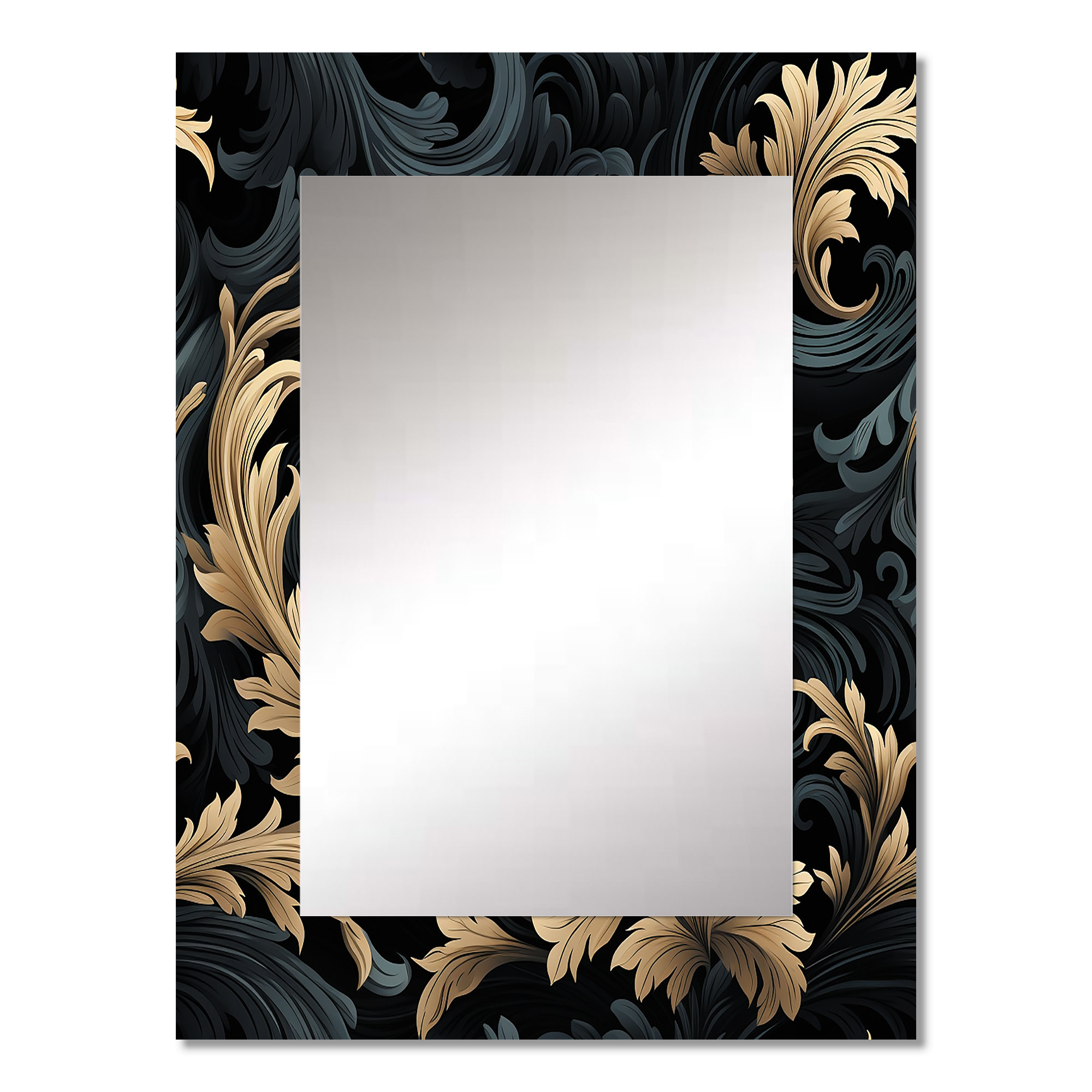 Winston Porter Black And Gold Damask Flower Blossoms - Damask Mirror ...