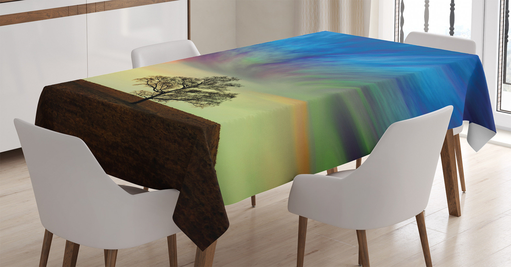 East Urban Home Tree Tablecloth, Only Tree In Field Under Colorful ...