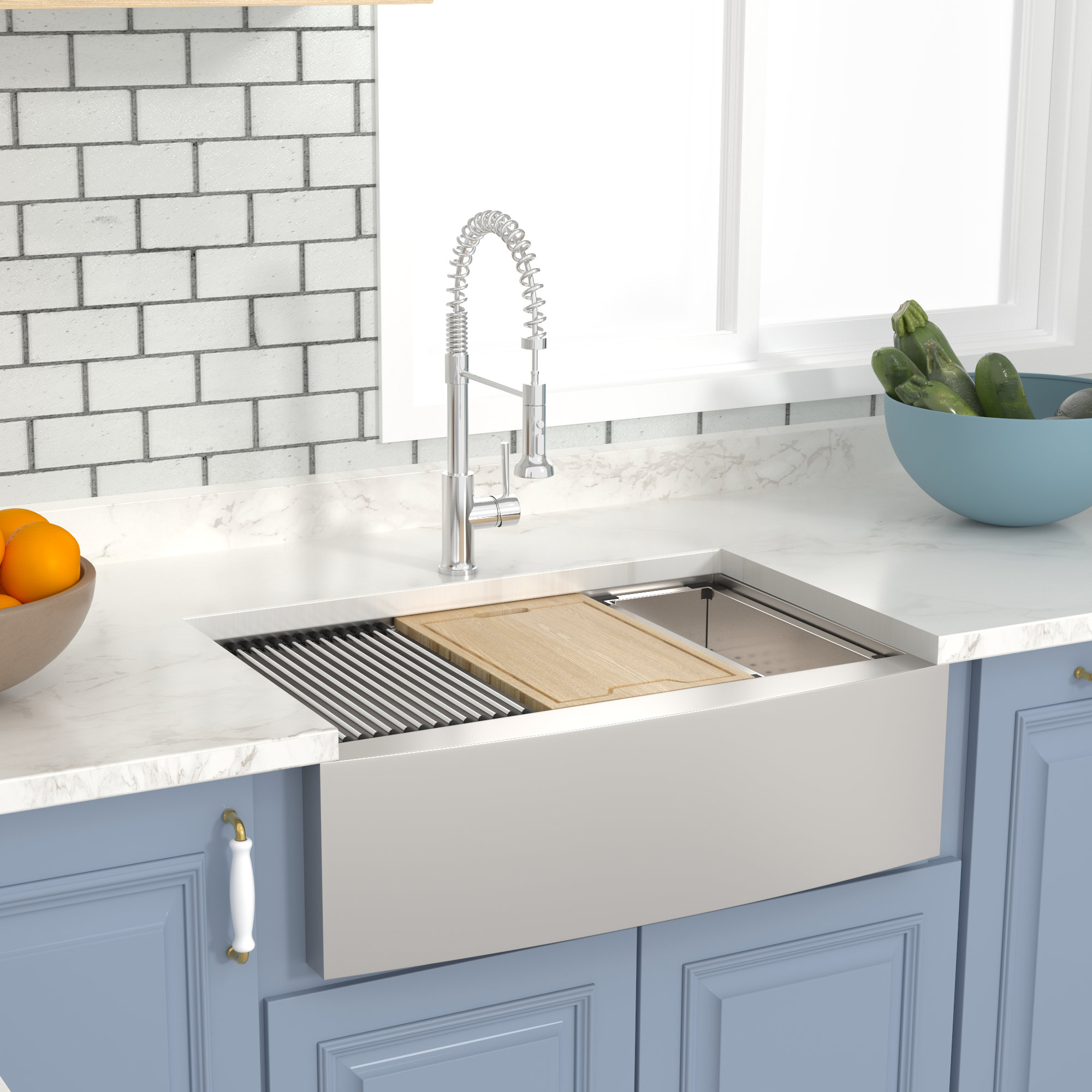 OUMUCH 33'' L Single Bowl SUS304 Stainless Steel Farmhouse / Apron ...