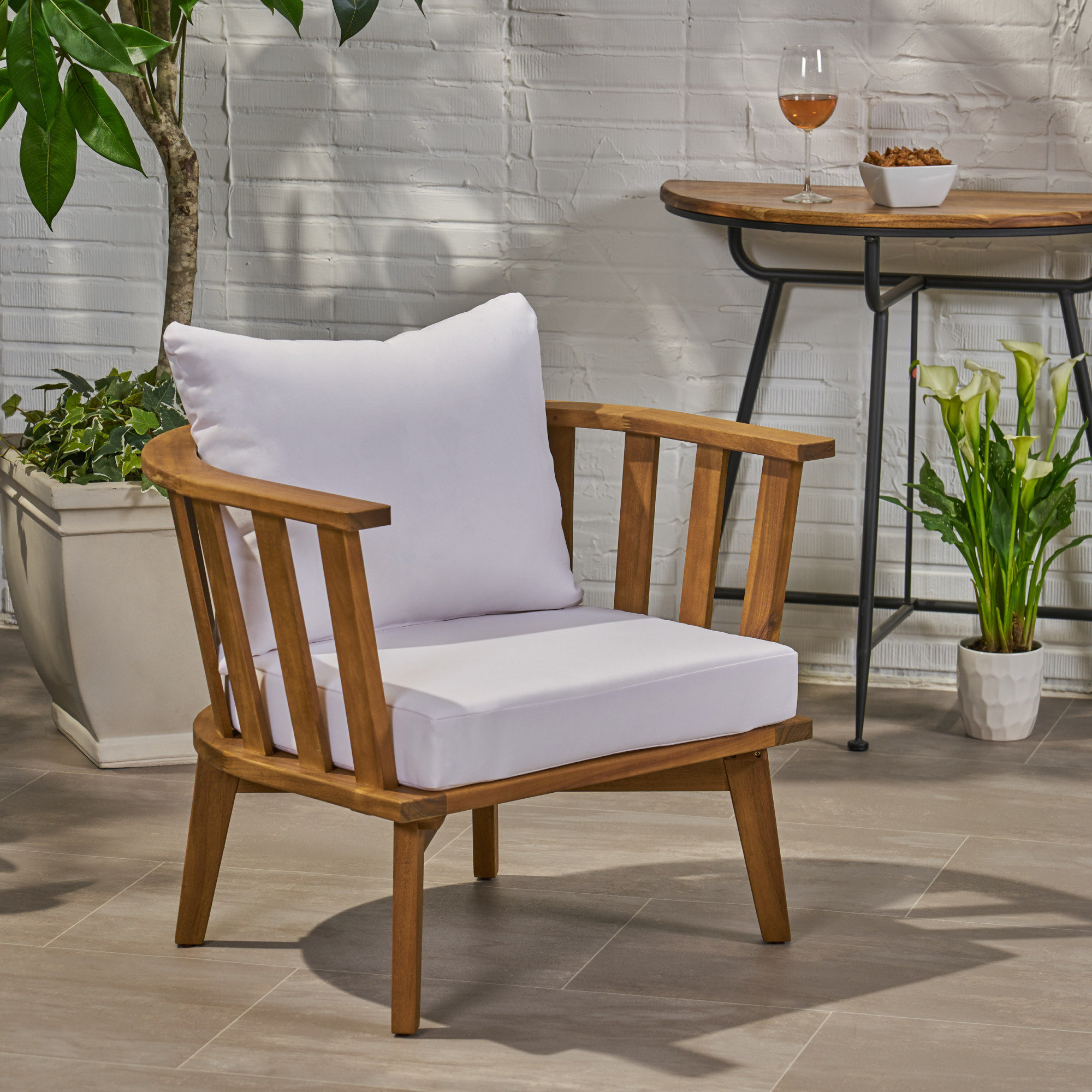 Millwood Pines Acacia Wood Patio Club Chair With Waterproof Cushions ...