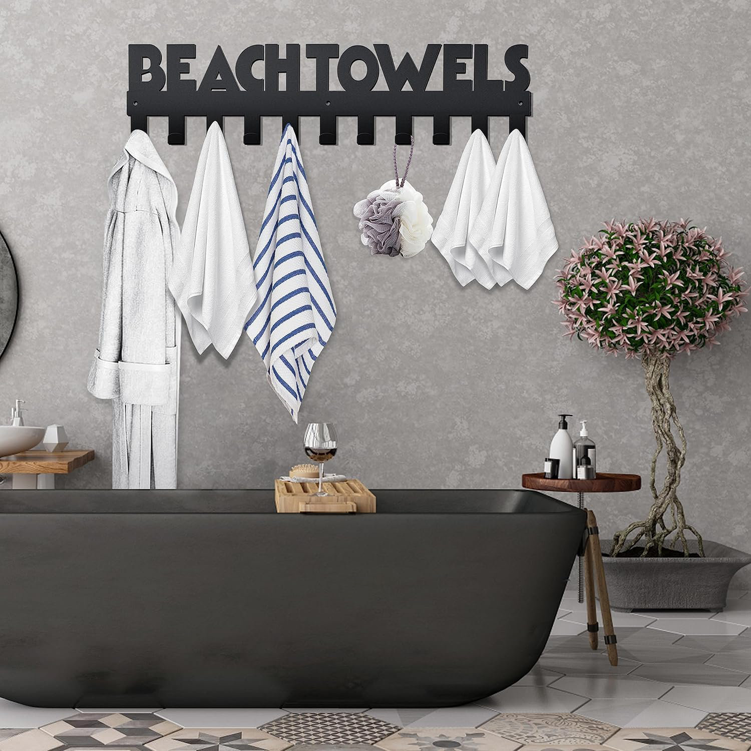 JJbaok 10-Hook Wall-Mounted Towel Rack For Bathroom, Beach, And Outdoor ...