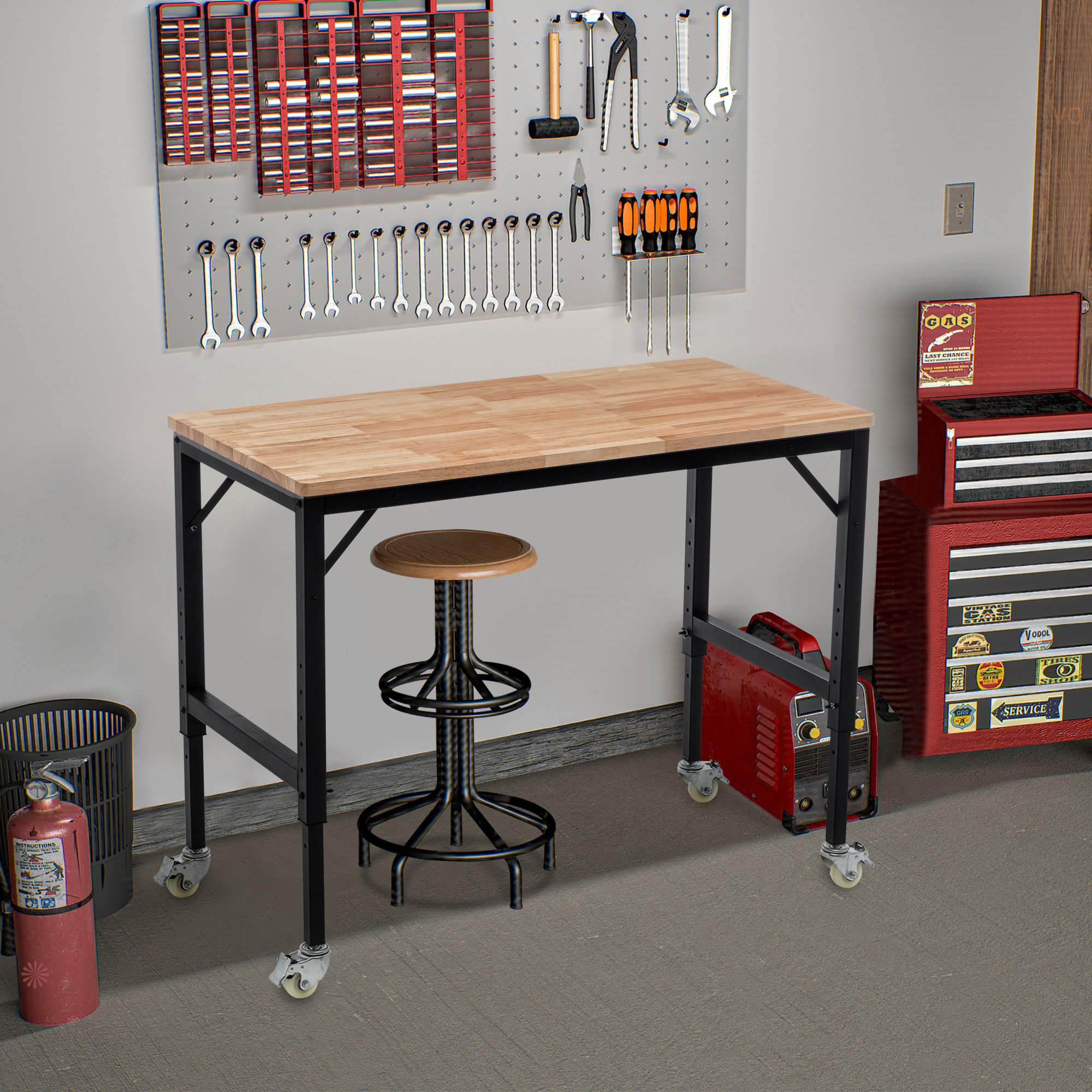 17 Stories 48" Heavy-Duty Adjustable Workbench For Garage, Rubber Wood ...