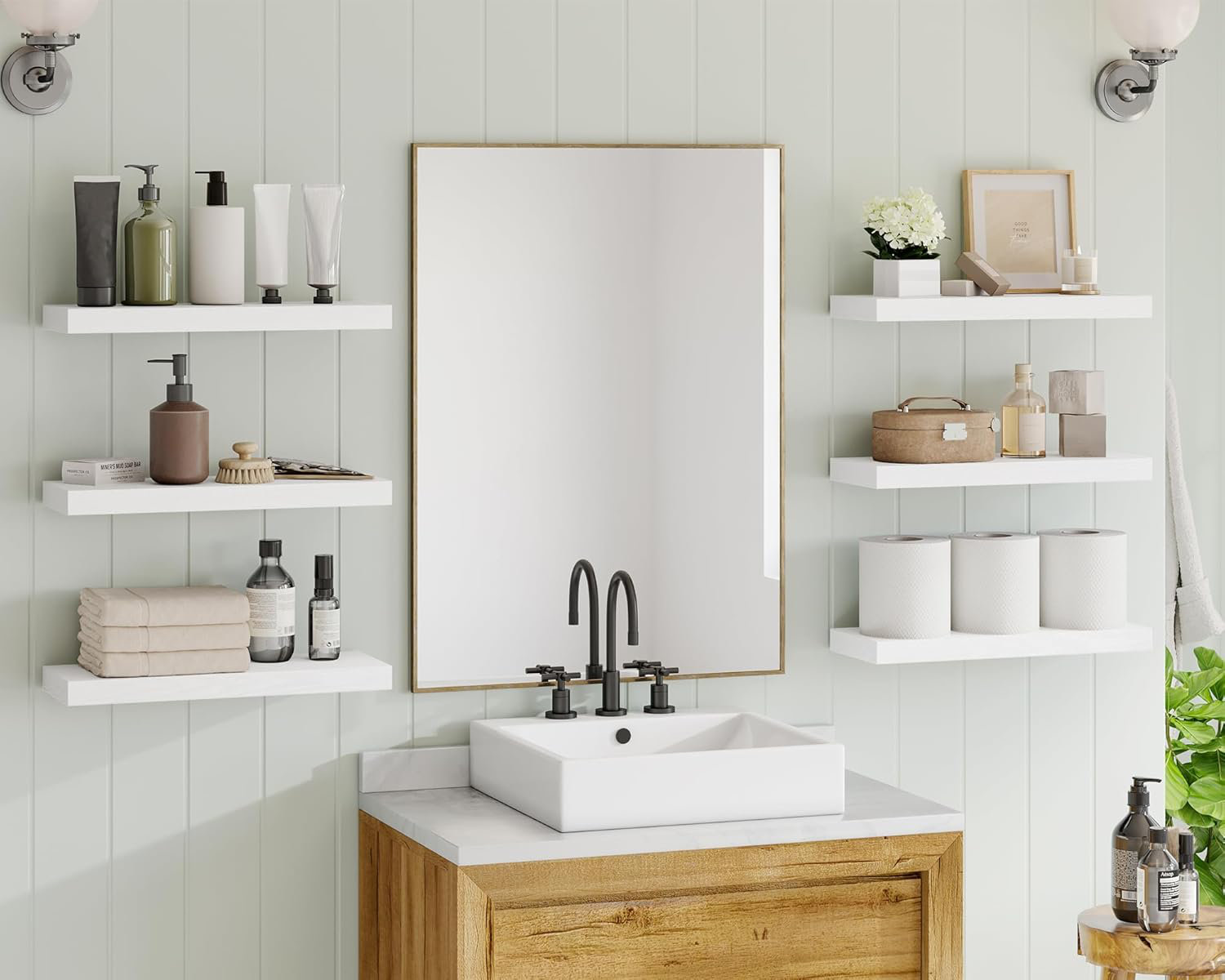 Hokku Designs Set Of 6 Floating Shelves For Wall Mounting, Rustic Wood ...