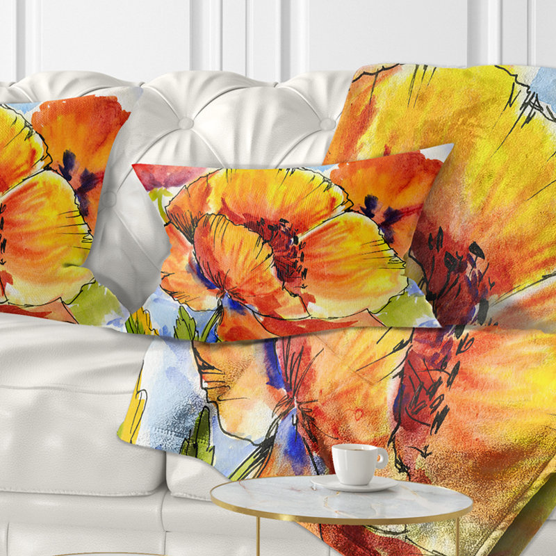 Design Art Bouquet of Full Blown Poppies - Floral Printed Throw Pillow ...