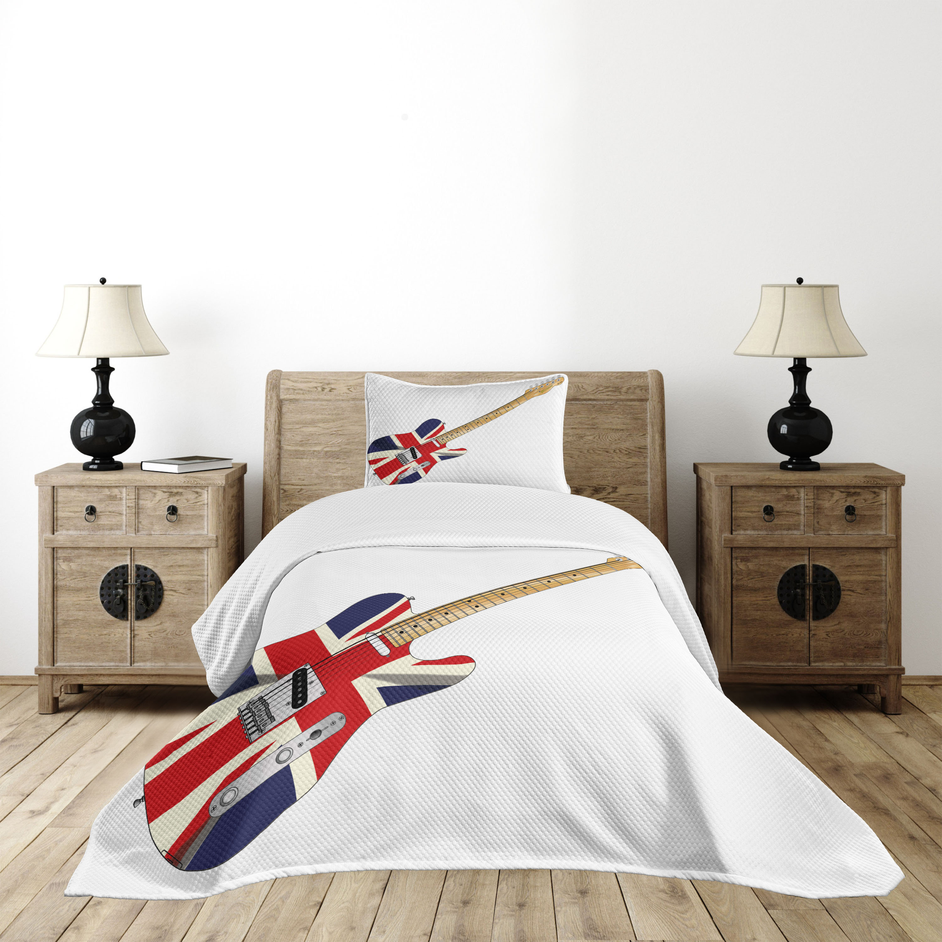 Ambesonne Union Jack Bedspread Set Electric Guitar Flag Pale Brown Grey ...