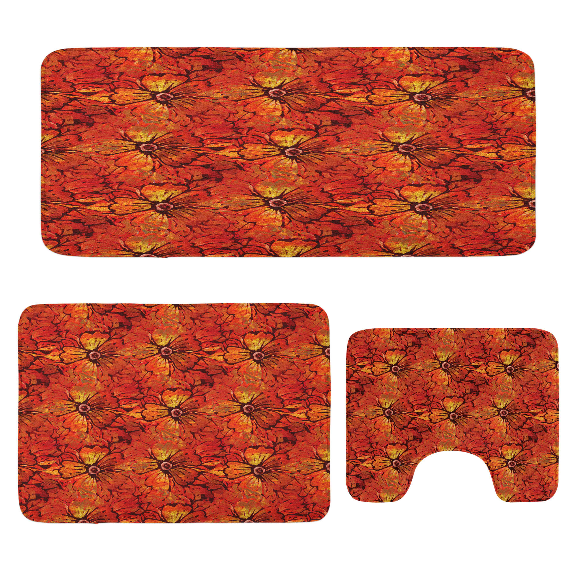 East Urban Home Orange Bathroom Rug Set 3 Pieces U-Shape & Rectangle ...
