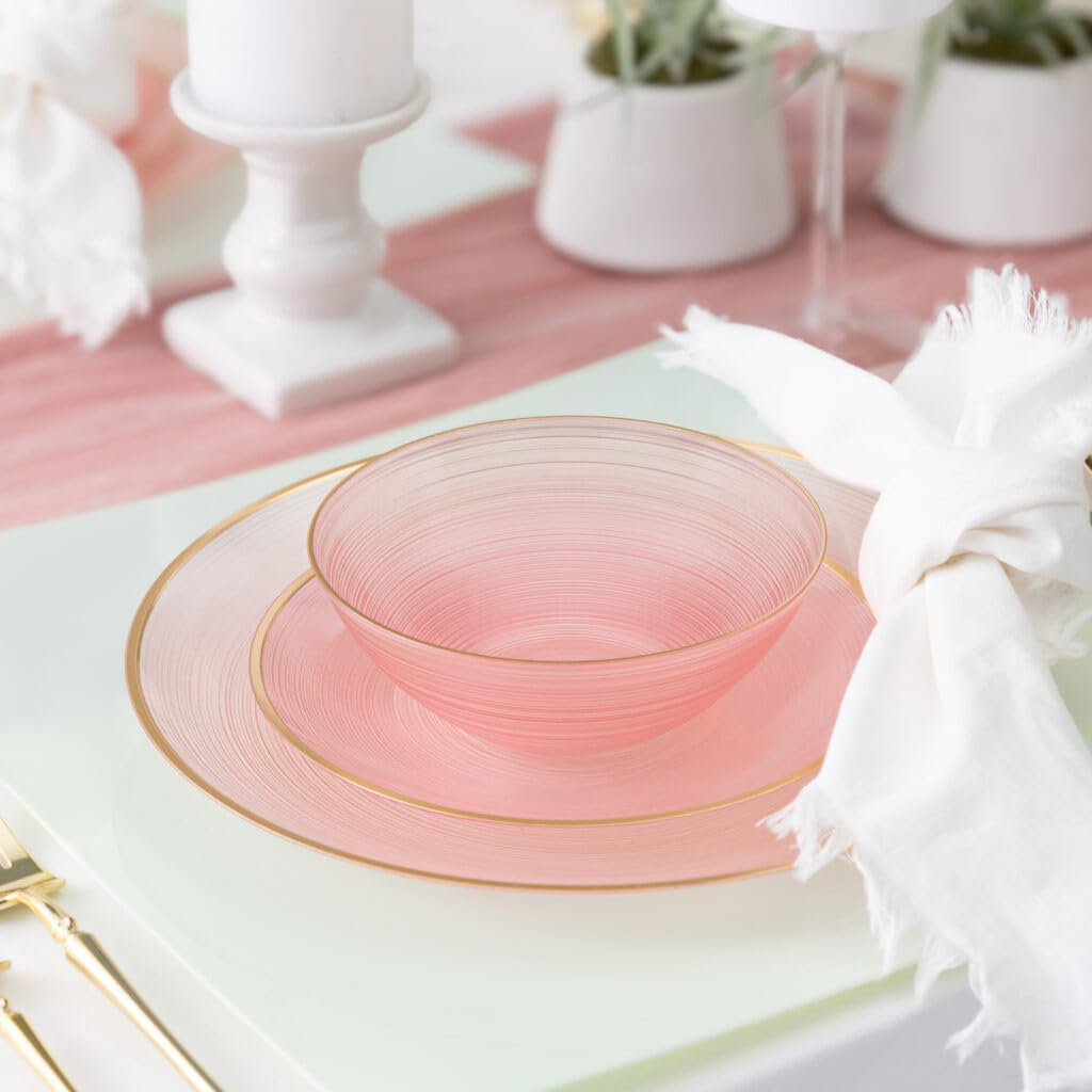 EcoQuality 12oz Translucent Pink Plastic Round Bowls with Gold Rim 80 ...