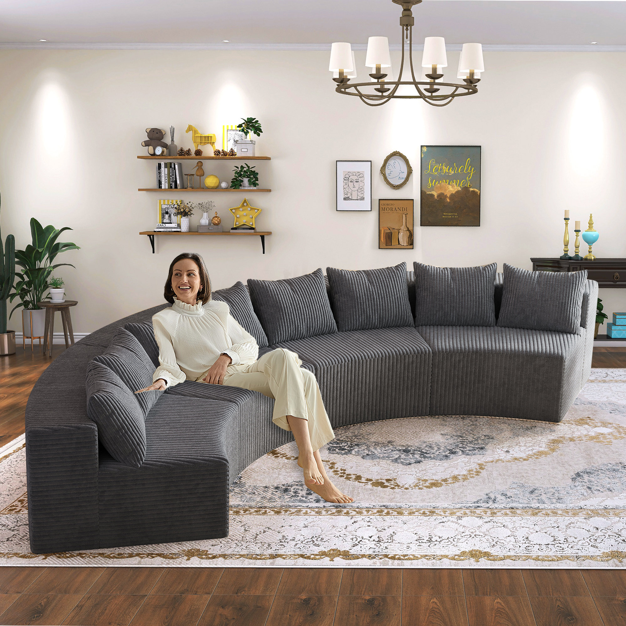 Latitude Run® Temica 156"W Corduroy Vacummed Curved Sectional, Low Back ...