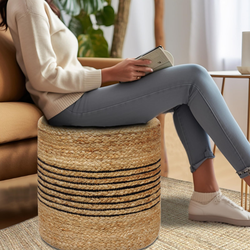 Dakota Fields Cylindrical Jute Cotton Footstool | Wayfair