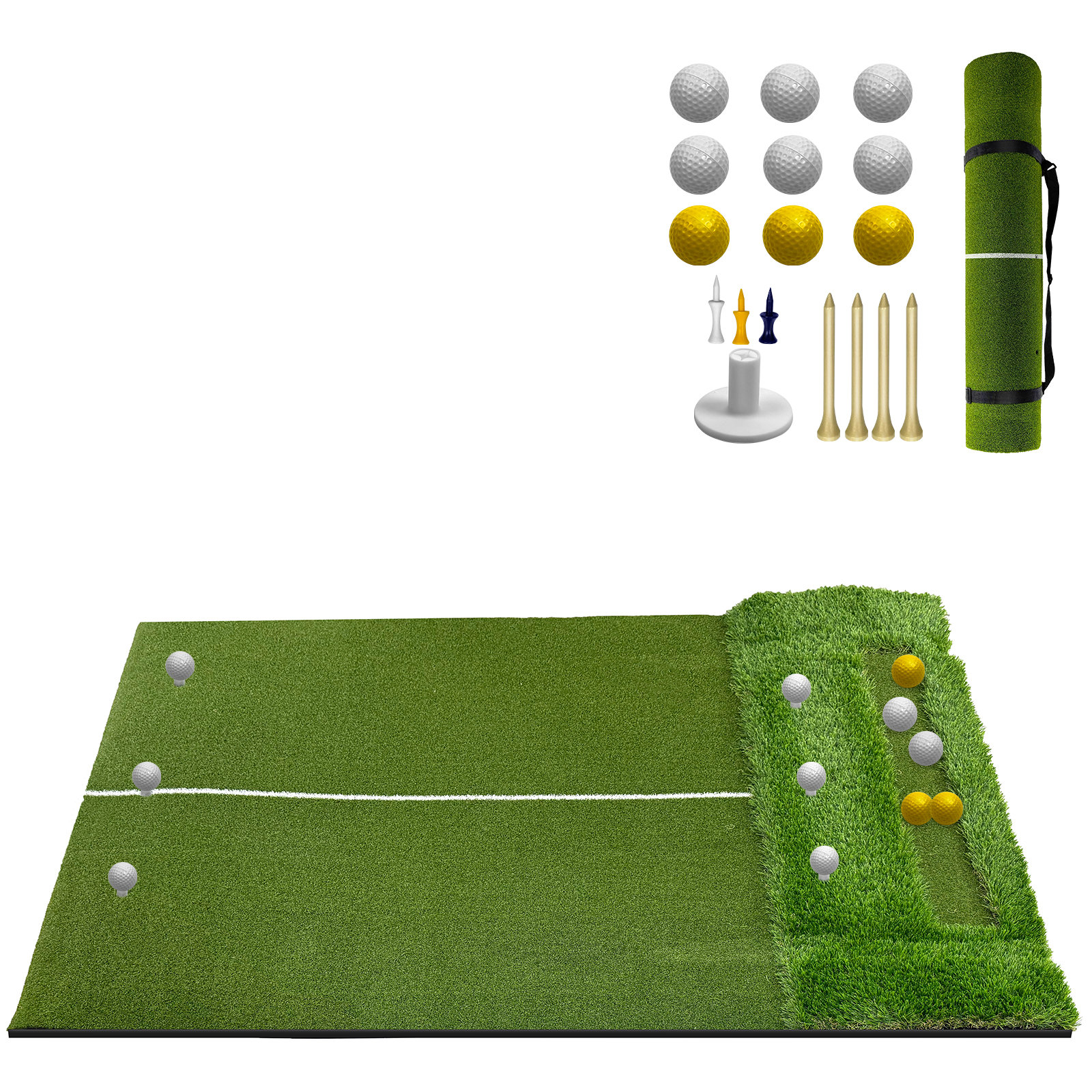 EVGTTI Dual-turf Golf Mat With Ball Tray, 5x4ft 21mm/50mm Thickened ...