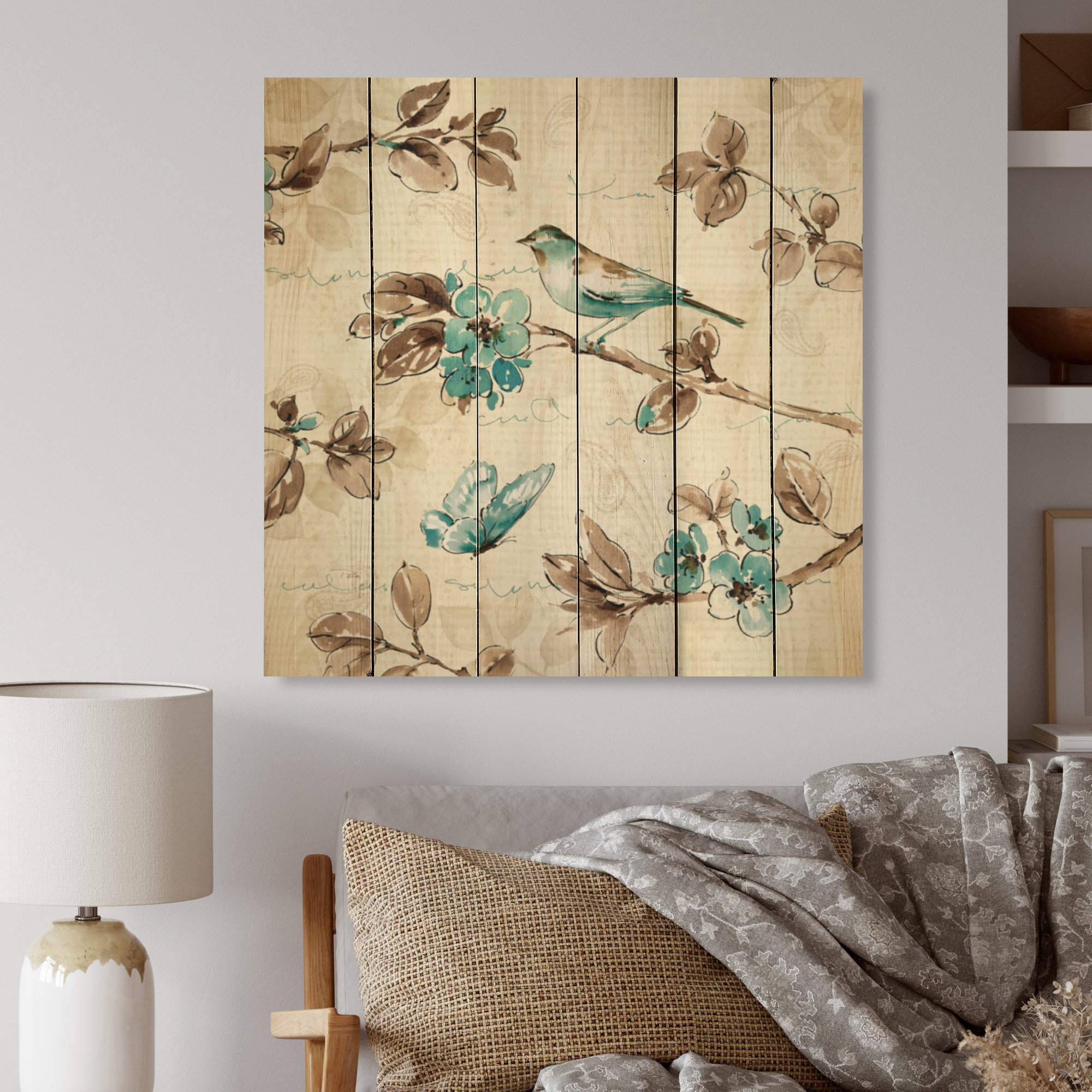 Winston Porter Beige Bird Wings - Cottage Multi-Color Wood Print | Wayfair