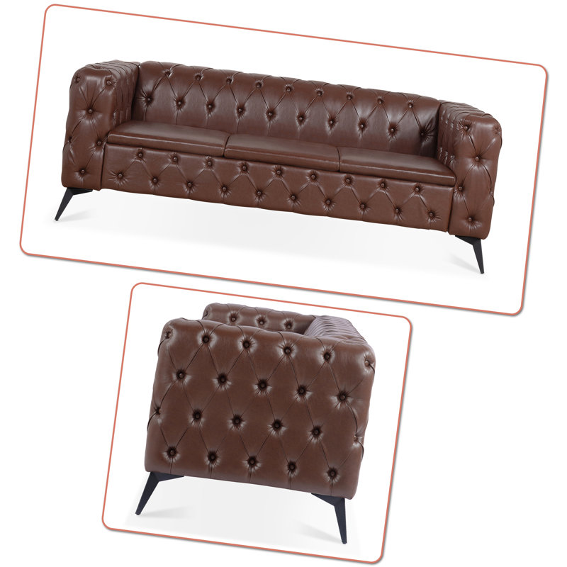 Red Barrel Studio® Zhir 84.08'' Faux Leather Rolled Arm Chesterfield ...