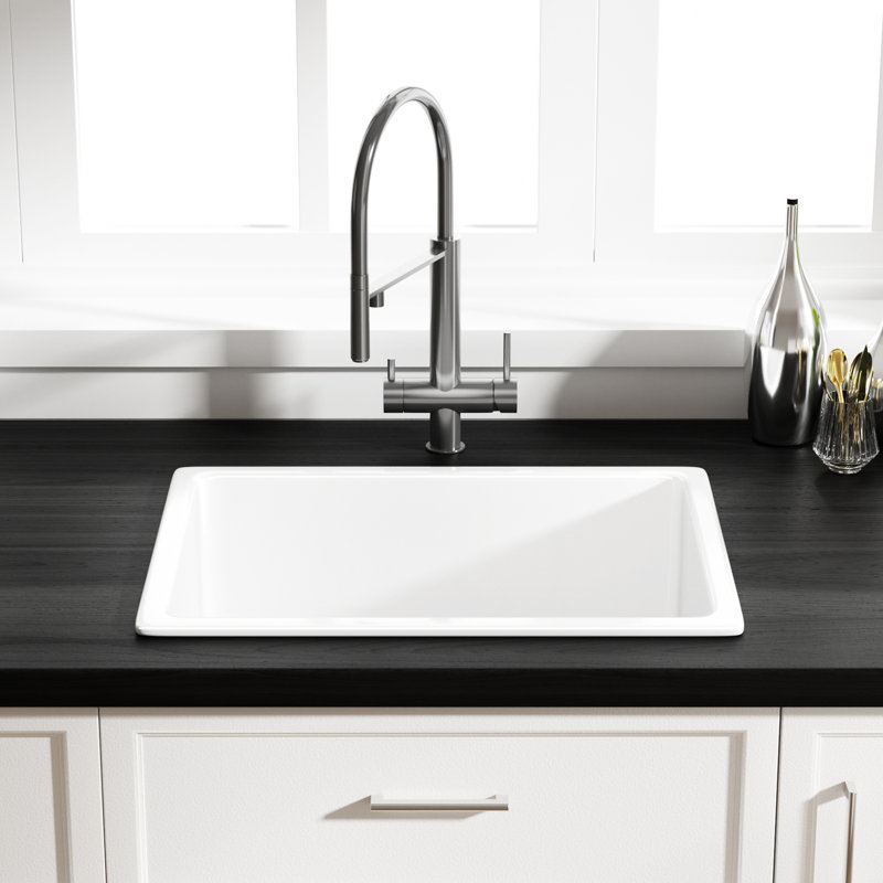Eridanus Oslo White Single Bowl Fireclay Undermount Kitchen Sink with ...