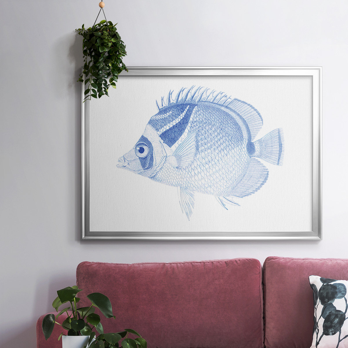 Highland Dunes Blue And White Tropical Fish IV Framed On Canvas Print ...