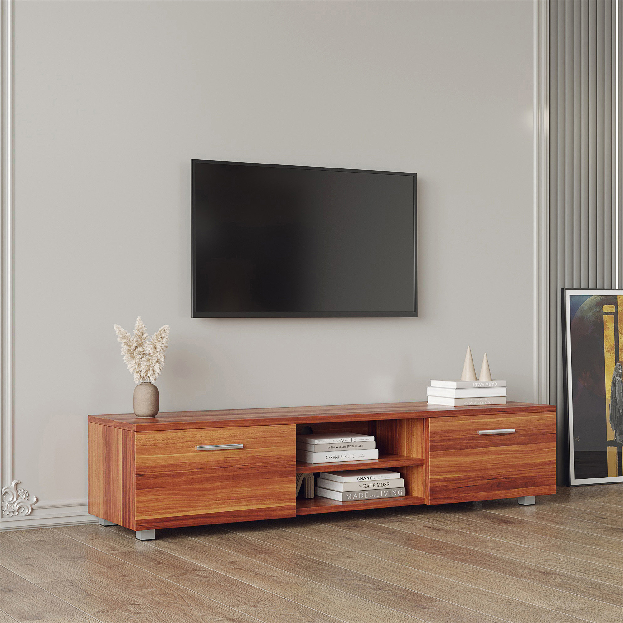 Latitude Run® Walnut TV Stand For 70 Inch TV Stands, Media Console ...