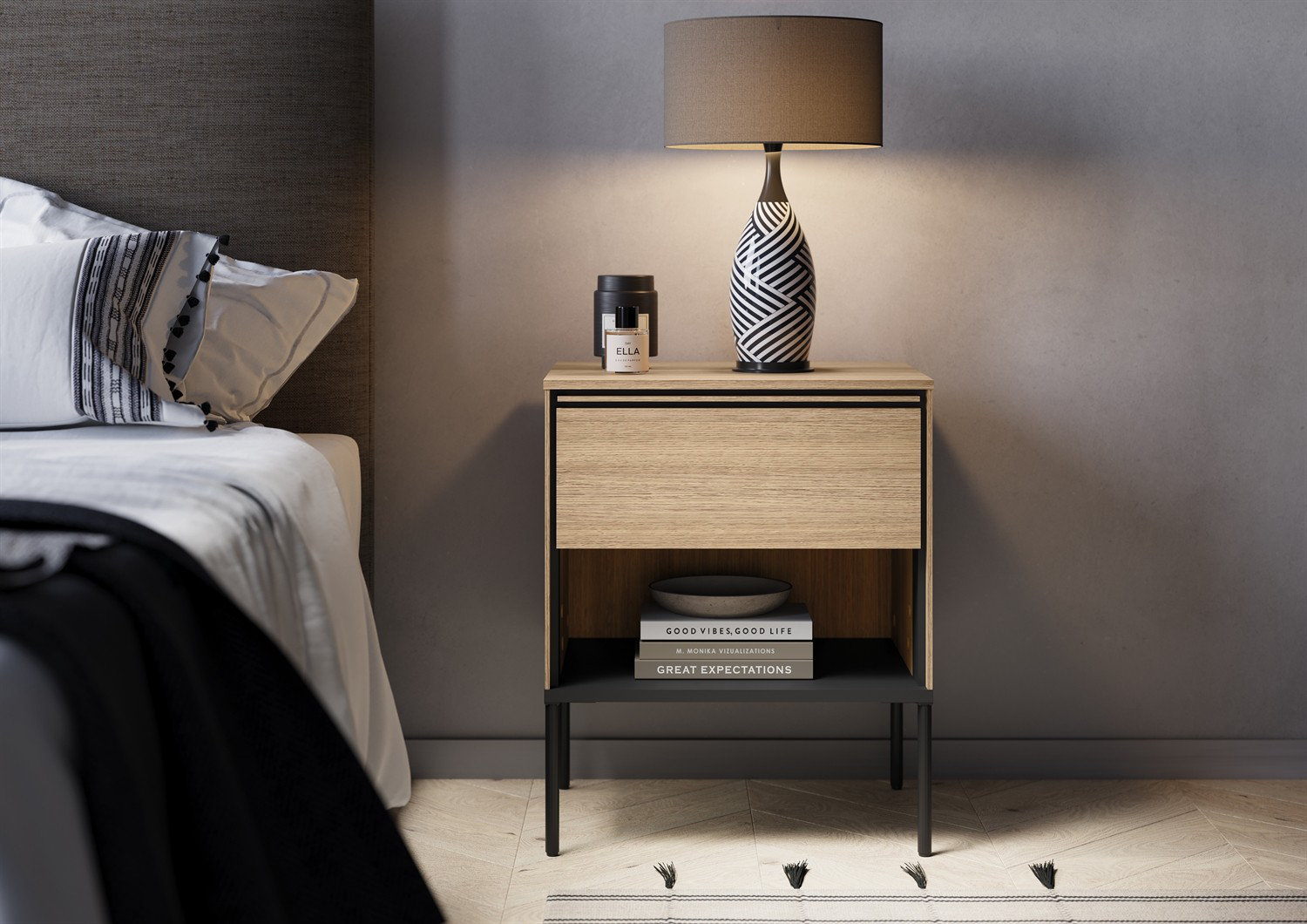 Latitude Run Bedside Table VISSO VI-10 Linear Oak | Wayfair.ie