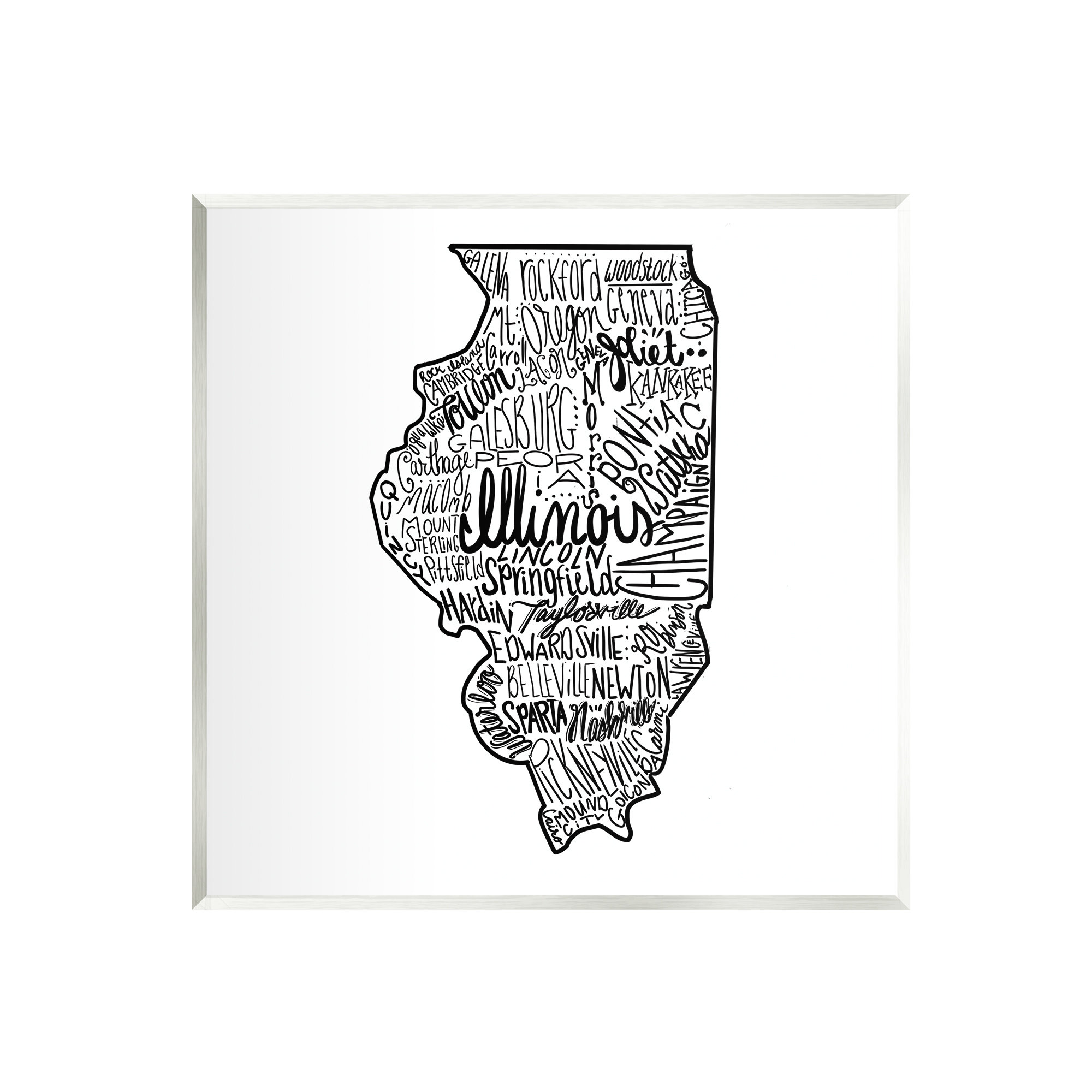 Stupell Industries Illinois US State Typography Map Shape Wall Plaque ...