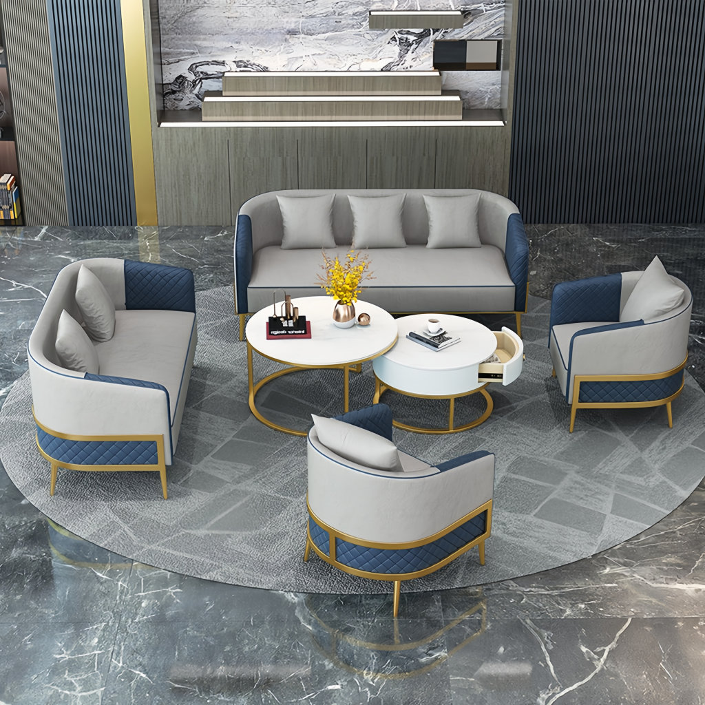 Lifton Modern Light Luxury Sofa Tea Table Combination 6 - Piece Living ...