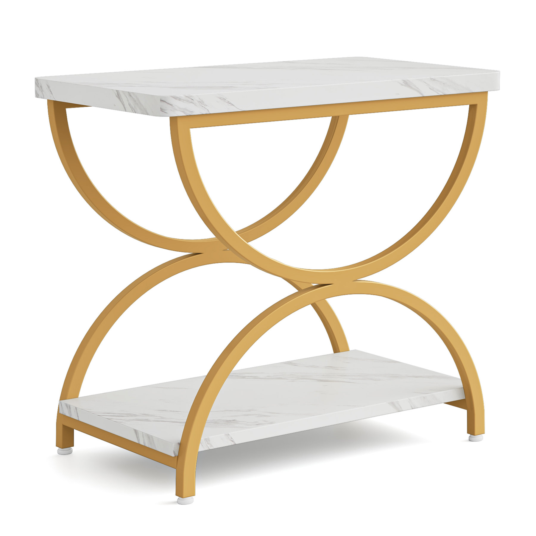 Mercer41 Tashai 2-Tier Rectangular End Side Table with Semicircular ...